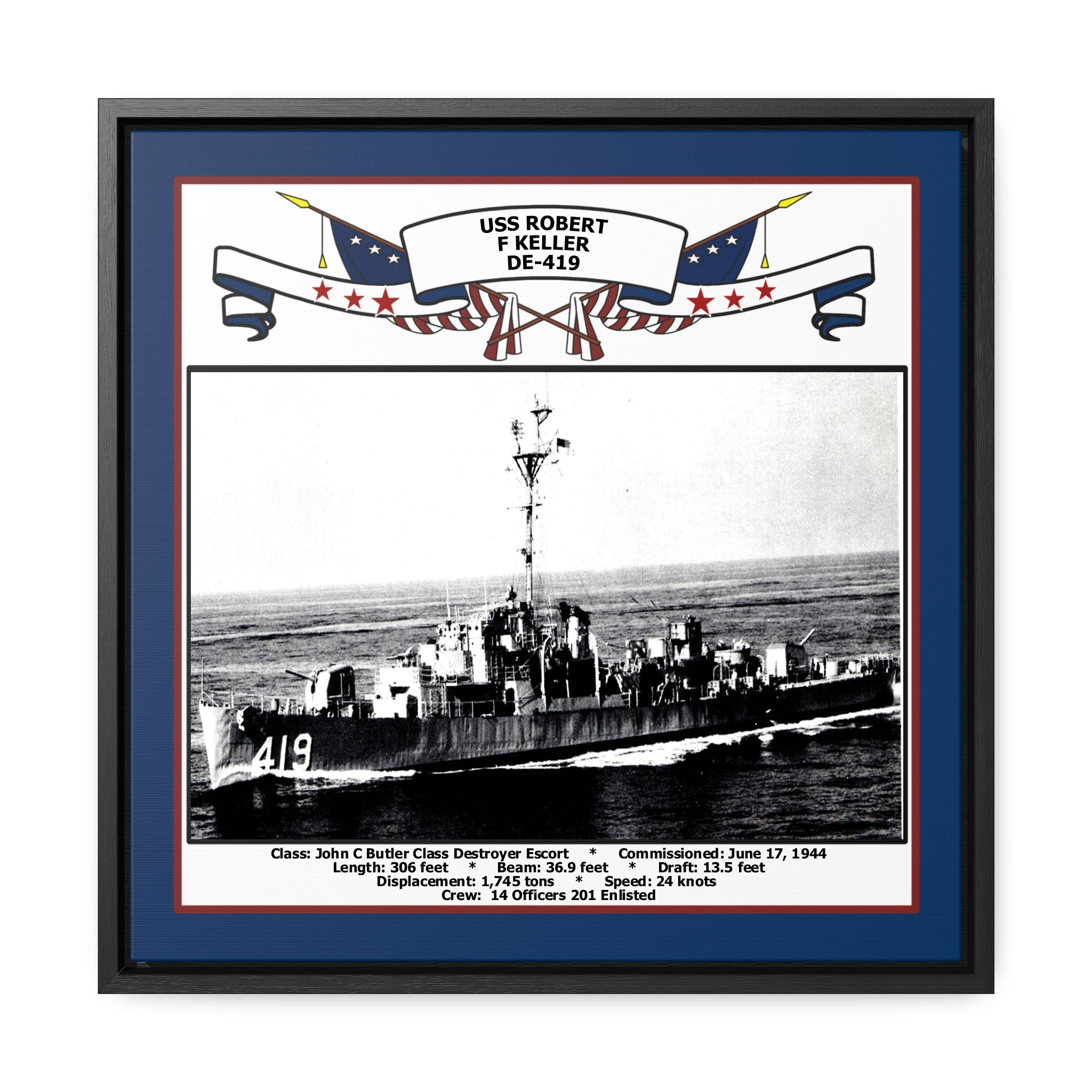 USS Robert F Keller DE-419 Navy Floating Frame Photo – Navy Emporium