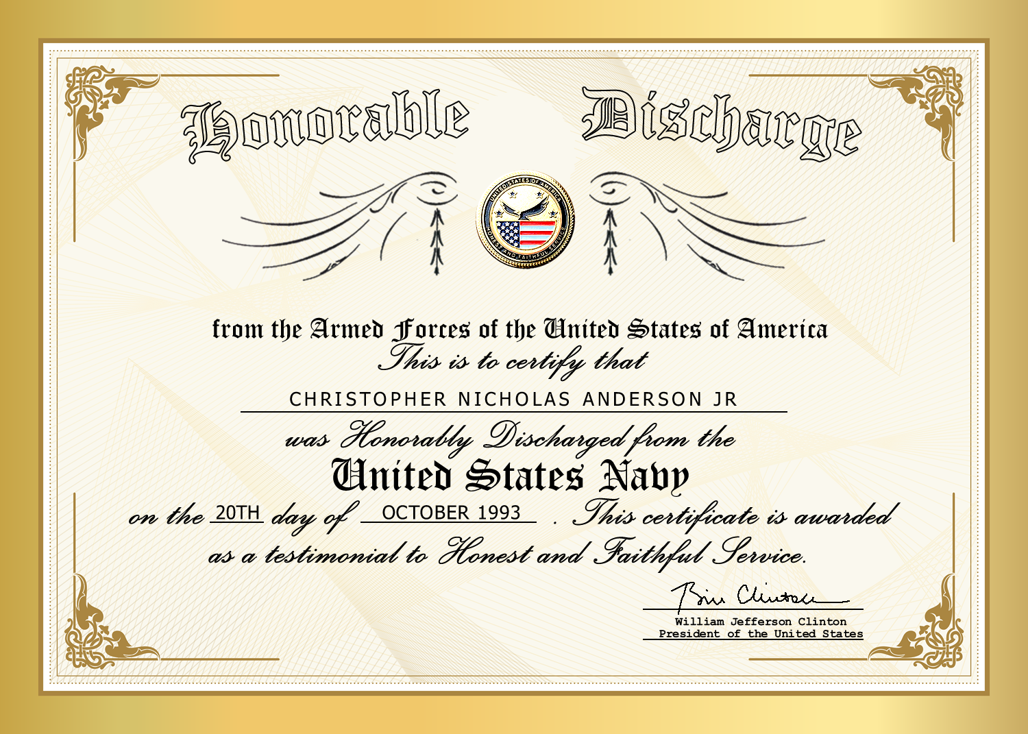United States Navy Honorable Discharge Certificate on Canvas – Navy ...