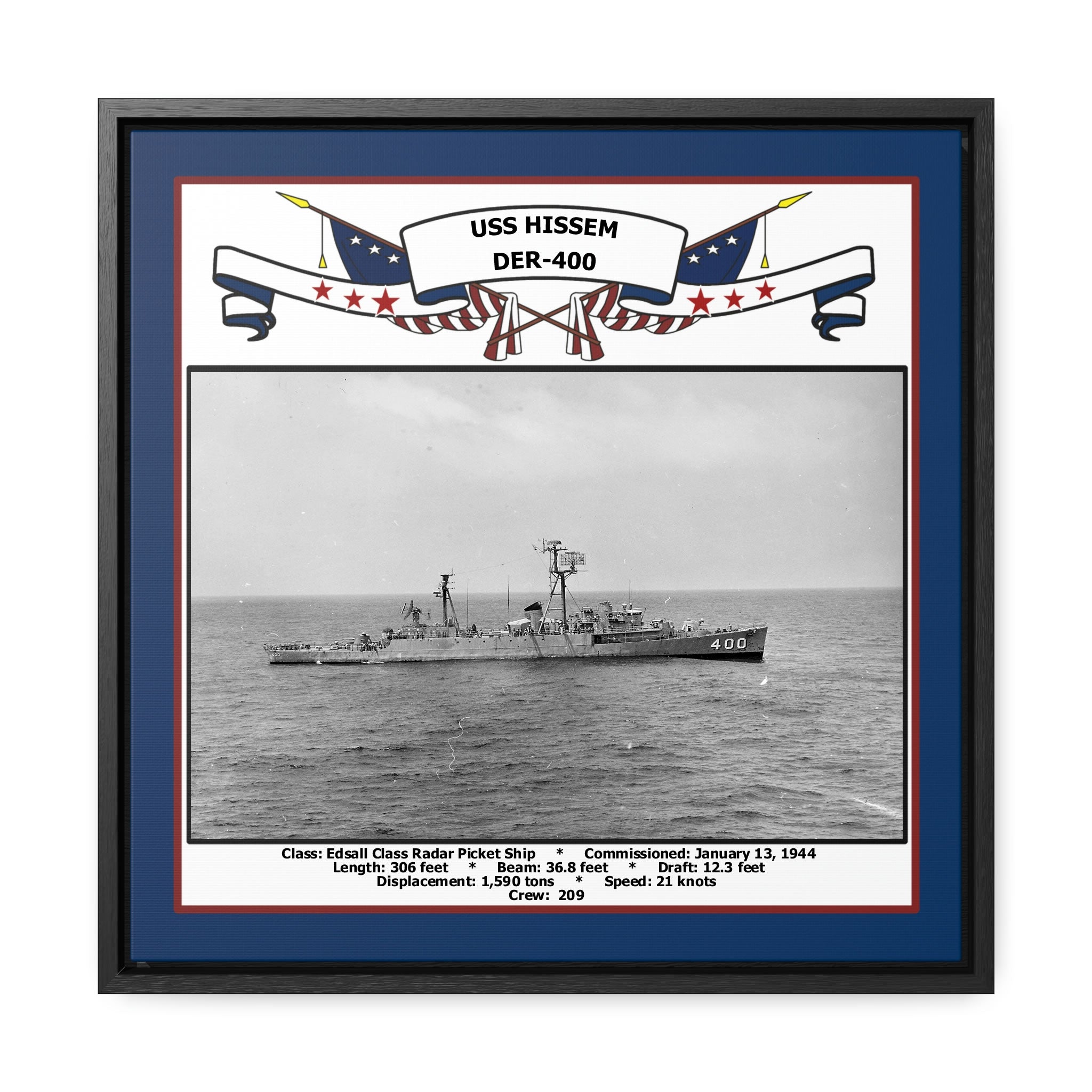 USS Hissem DER-400 Navy Floating Frame Photo – Navy Emporium