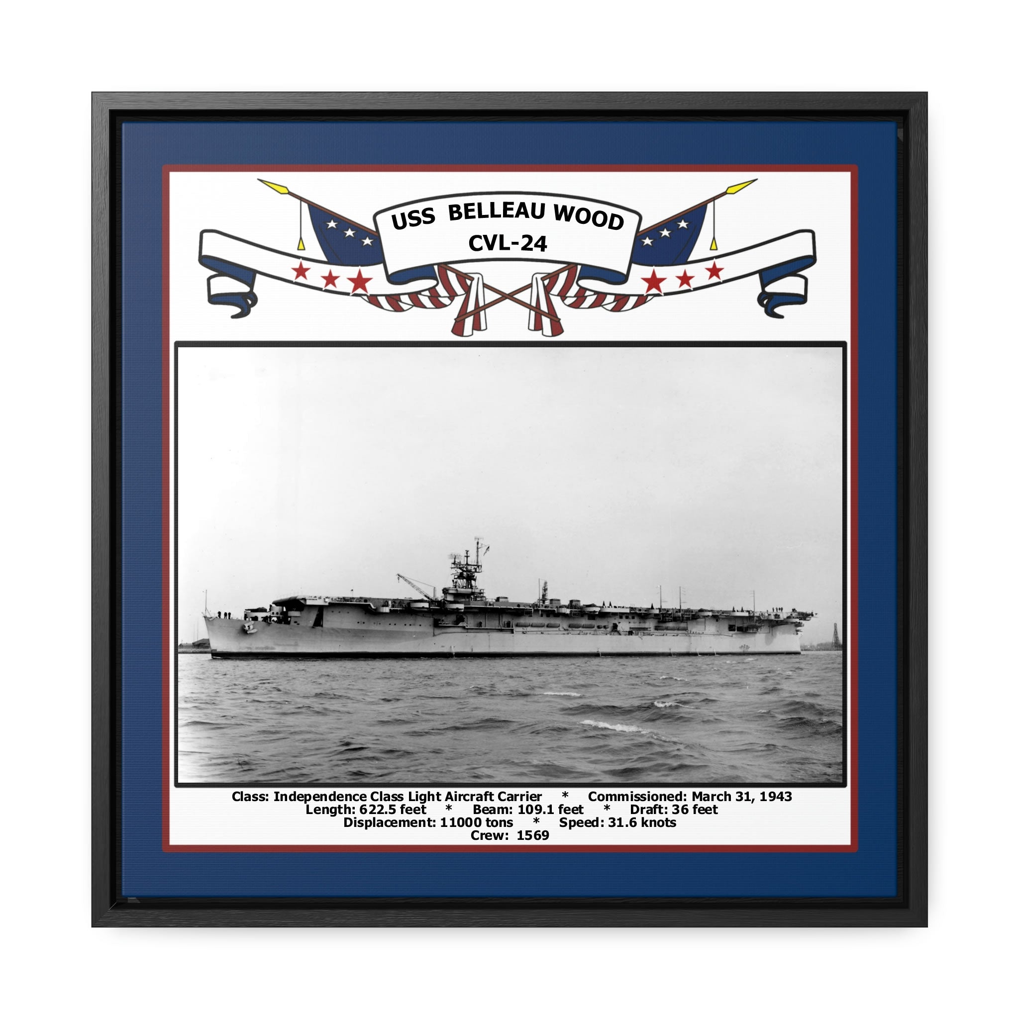USS Belleau Wood CVL-24 Navy Floating Frame Photo – Navy Emporium