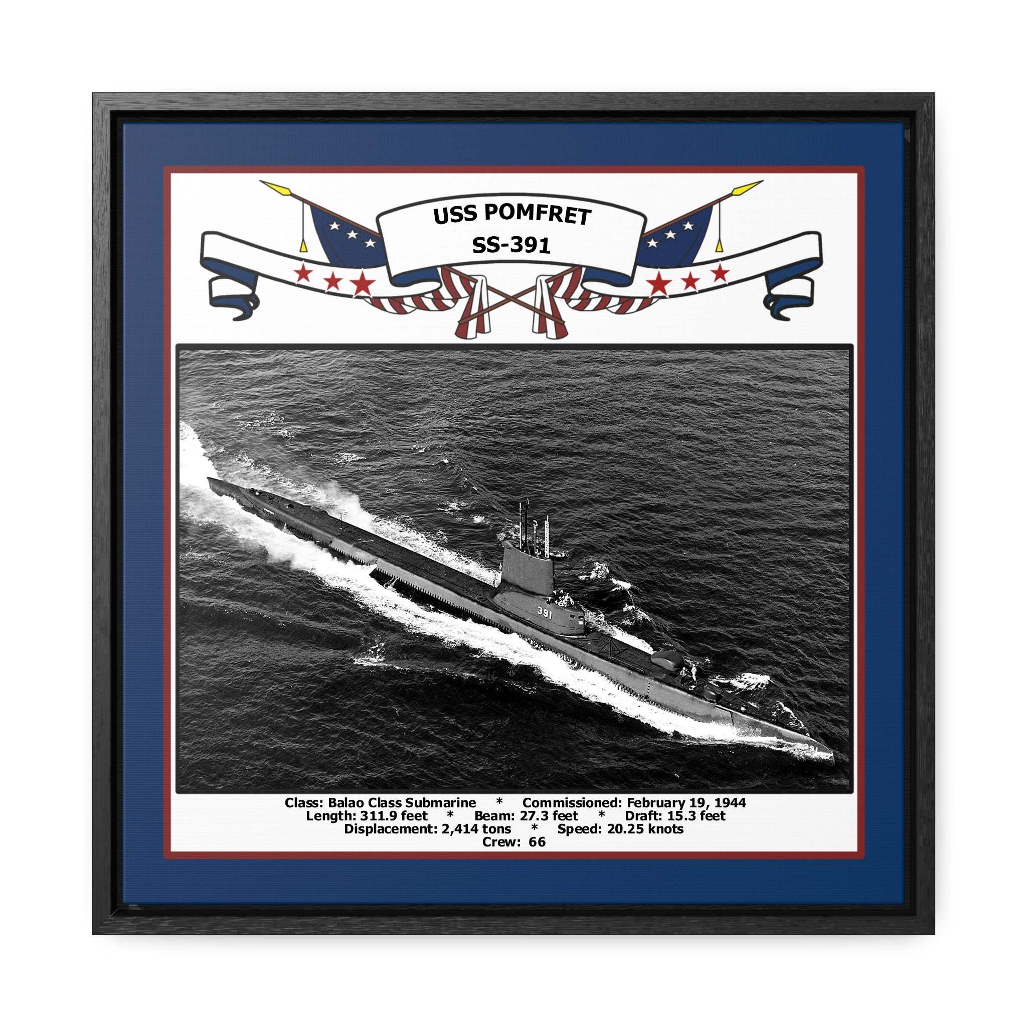 USS Pomfret SS-391 Navy Floating Frame Photo – Navy Emporium