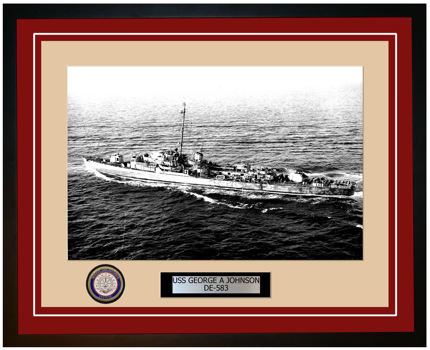USS George A Johnson DE-583 Framed Navy Ship Photo Burgundy – Navy Emporium