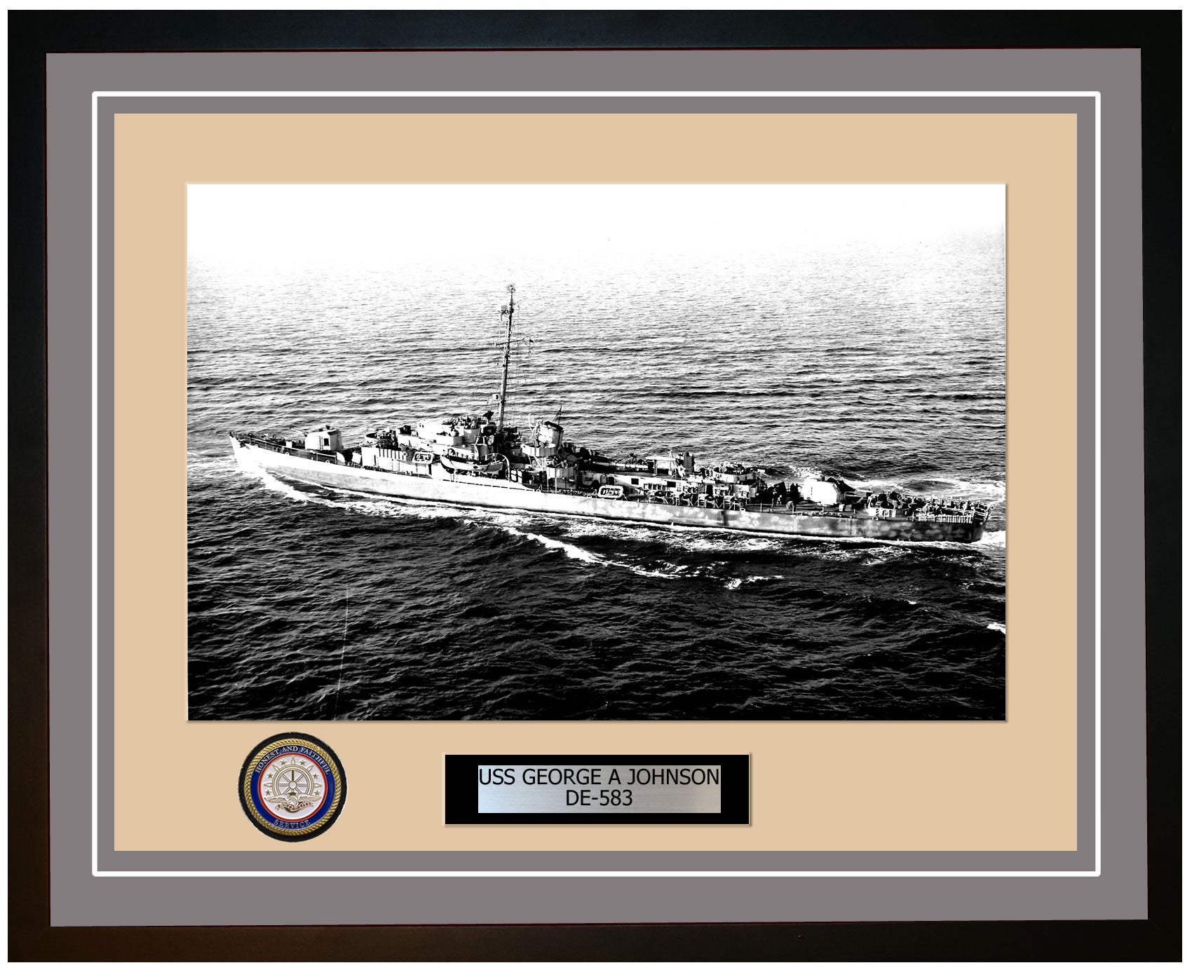 USS George A Johnson DE-583 Framed Navy Ship Photo Burgundy – Navy Emporium