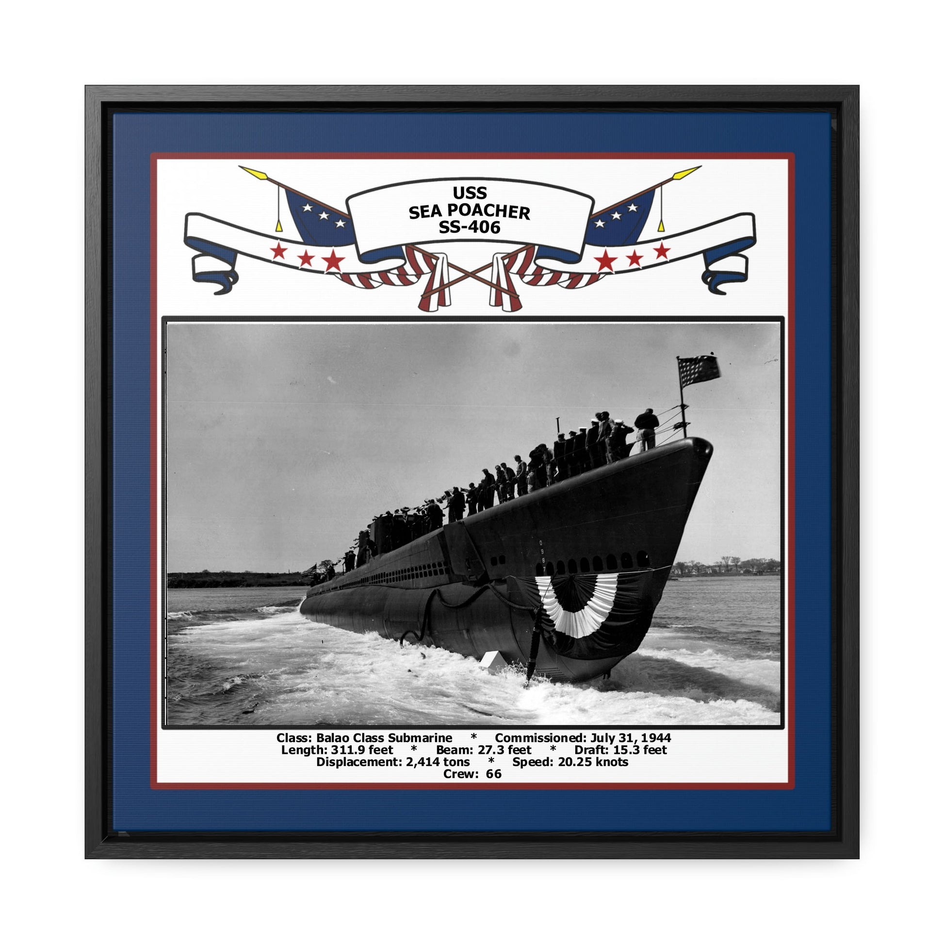 USS Sea Poacher SS-406 Navy Floating Frame Photo – Navy Emporium