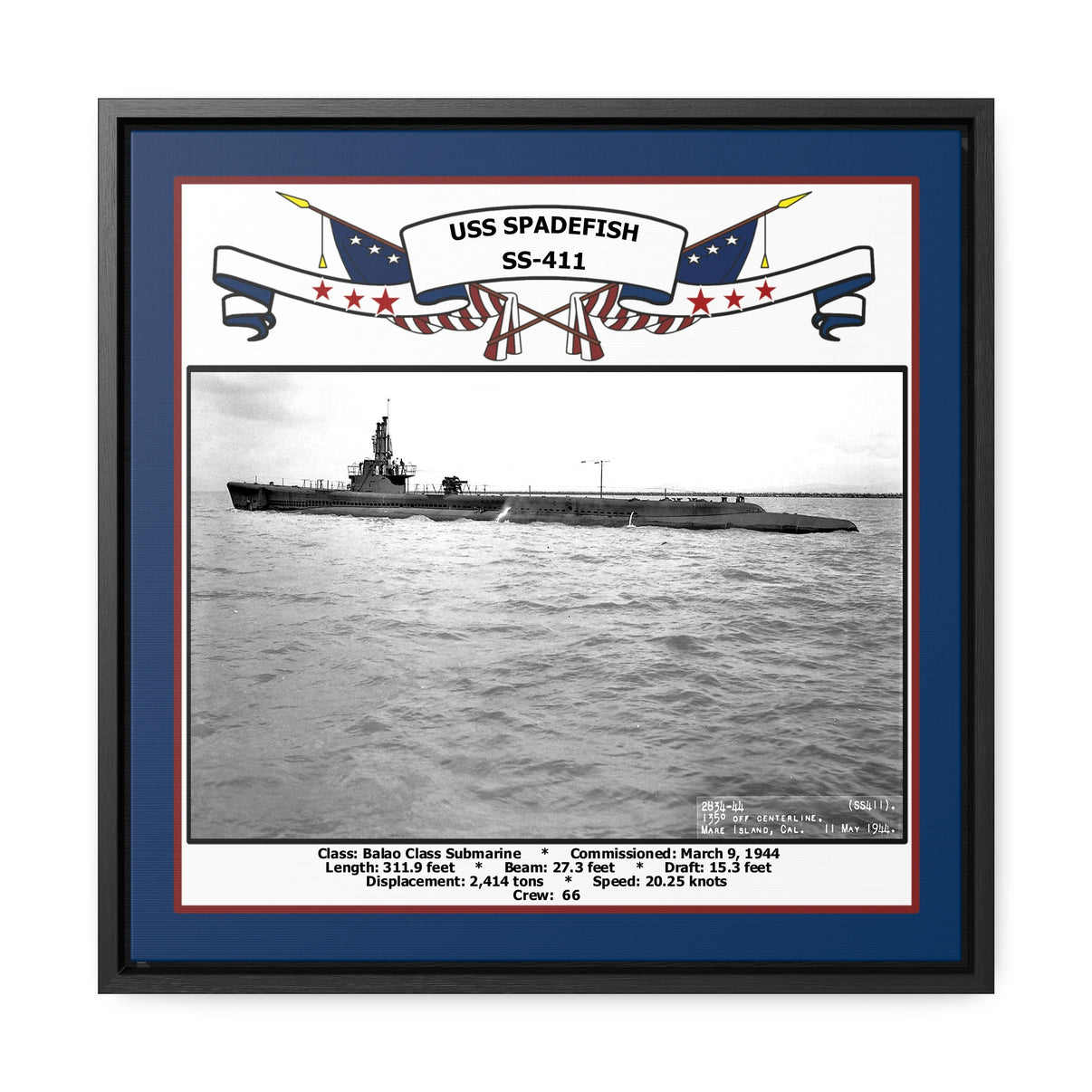 USS Spadefish SS-411 Navy Floating Frame Photo – Navy Emporium