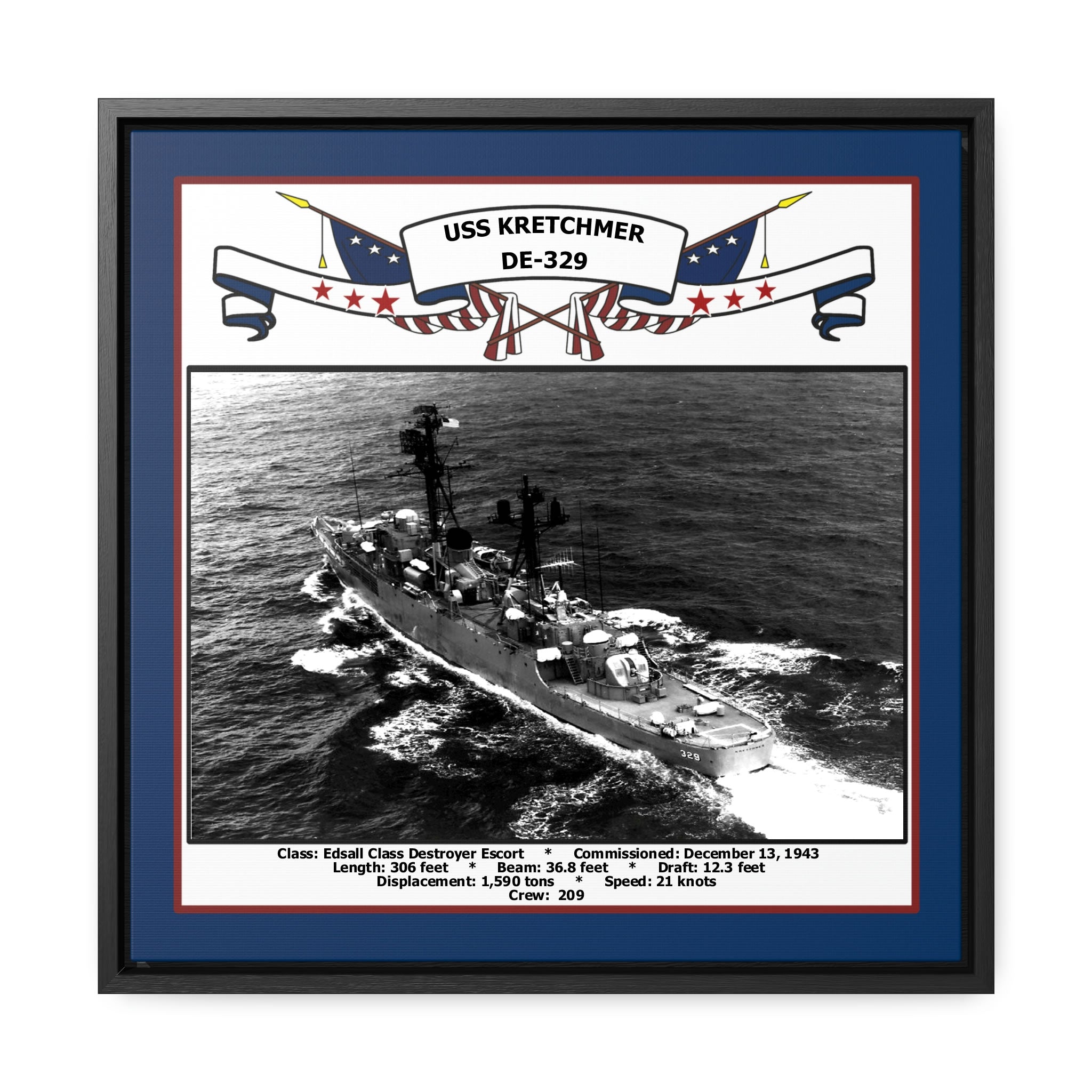 USS Kretchmer DE-329 Navy Floating Frame Photo – Navy Emporium