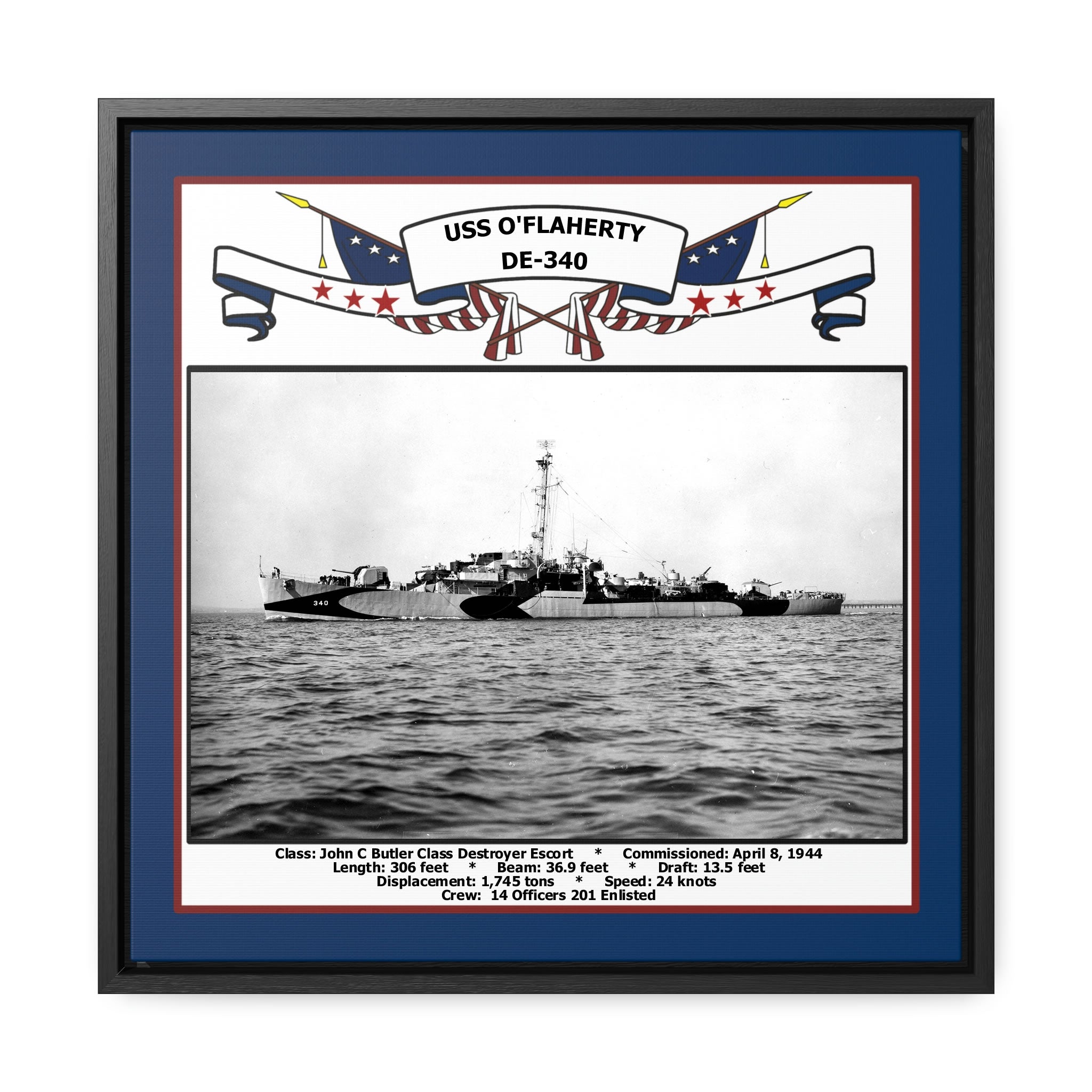 USS Oflaherty DE-340 Navy Floating Frame Photo – Navy Emporium