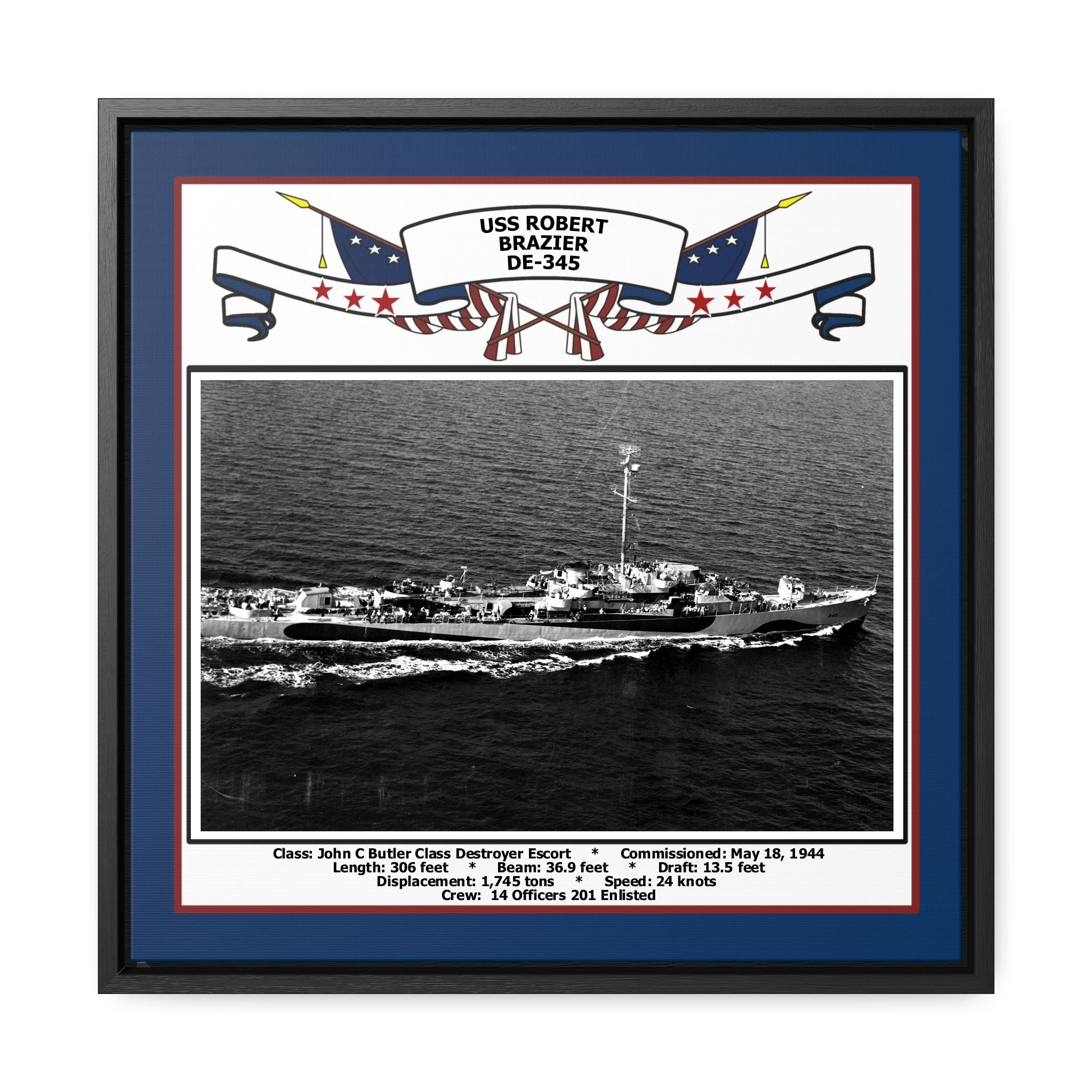 USS Robert Brazier DE-345 Navy Floating Frame Photo – Navy Emporium