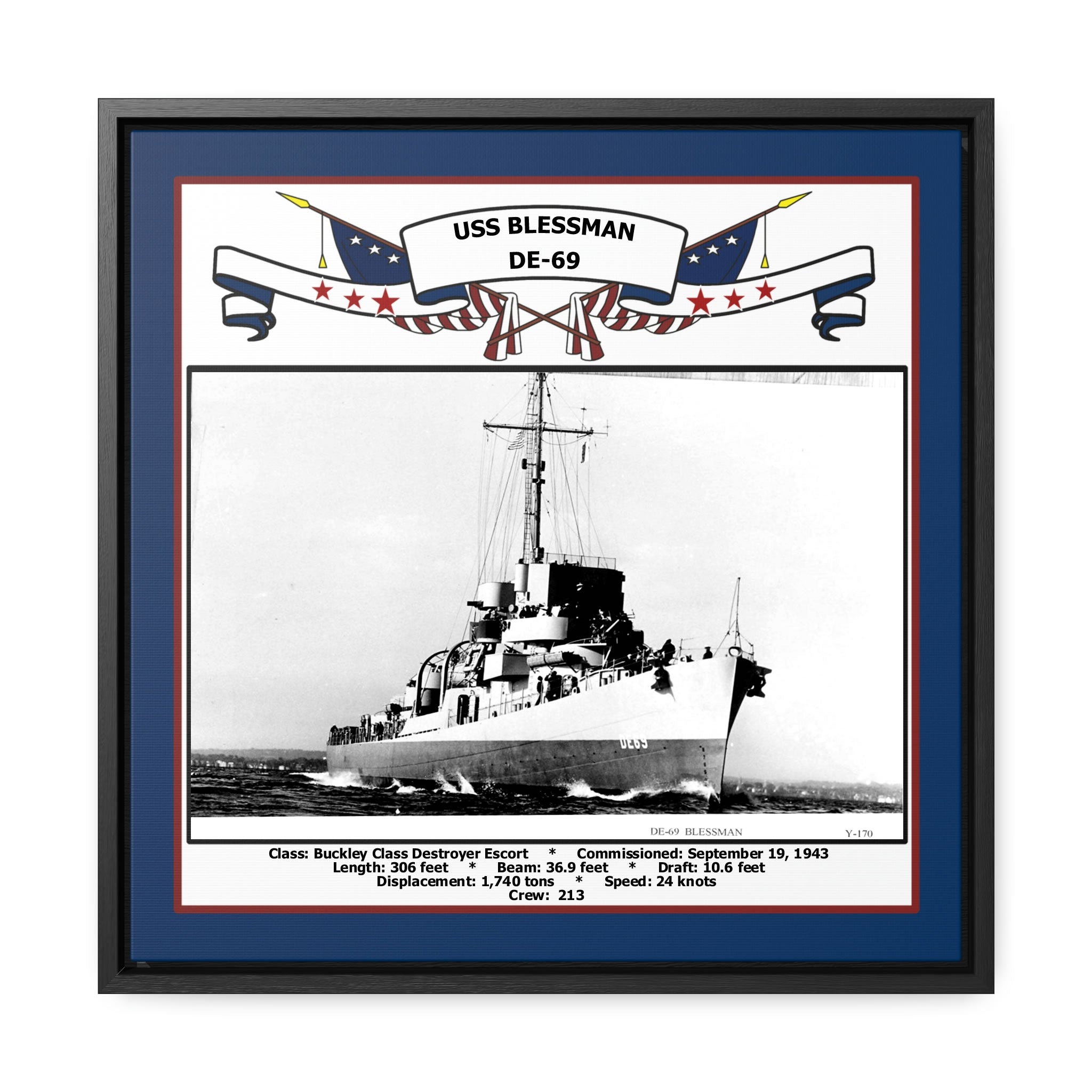 USS Blessman DE-69 Navy Floating Frame Photo – Navy Emporium