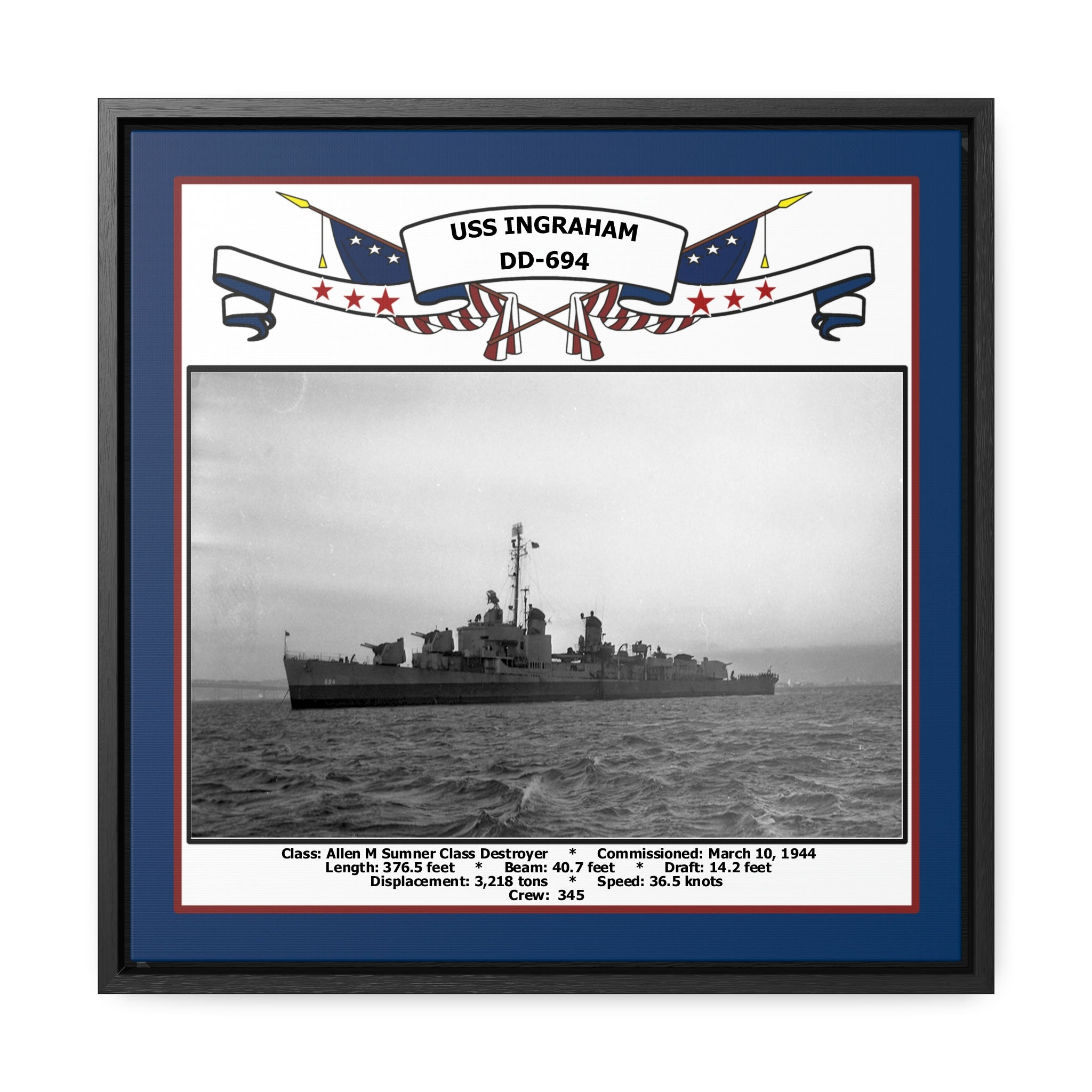 USS Ingraham DD-694 Navy Floating Frame Photo – Navy Emporium