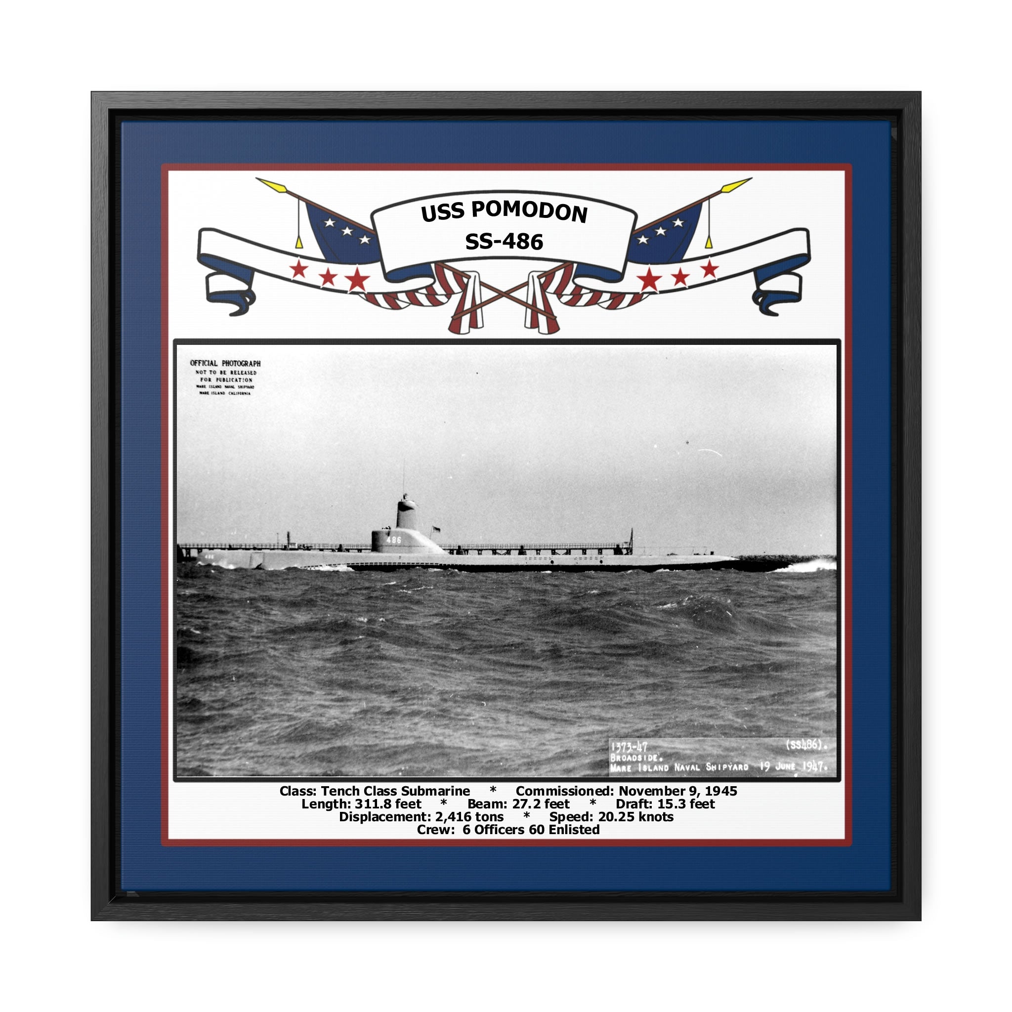 USS Pomodon SS-486 Navy Floating Frame Photo – Navy Emporium