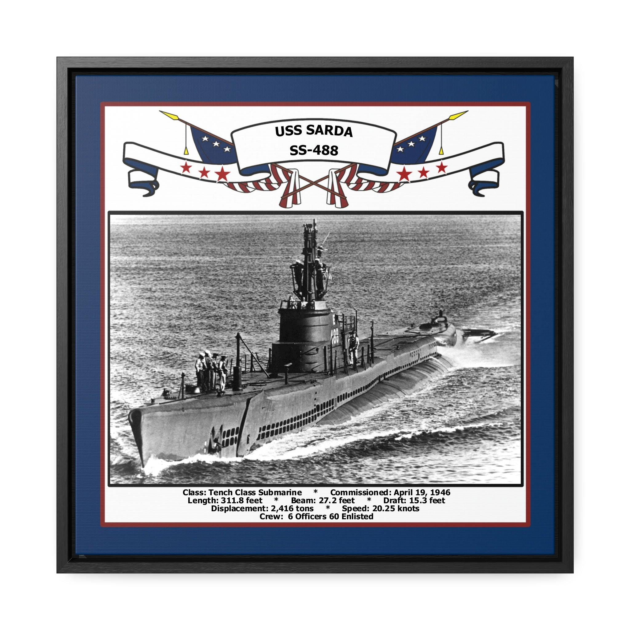 USS Sarda SS-488 Navy Floating Frame Photo – Navy Emporium