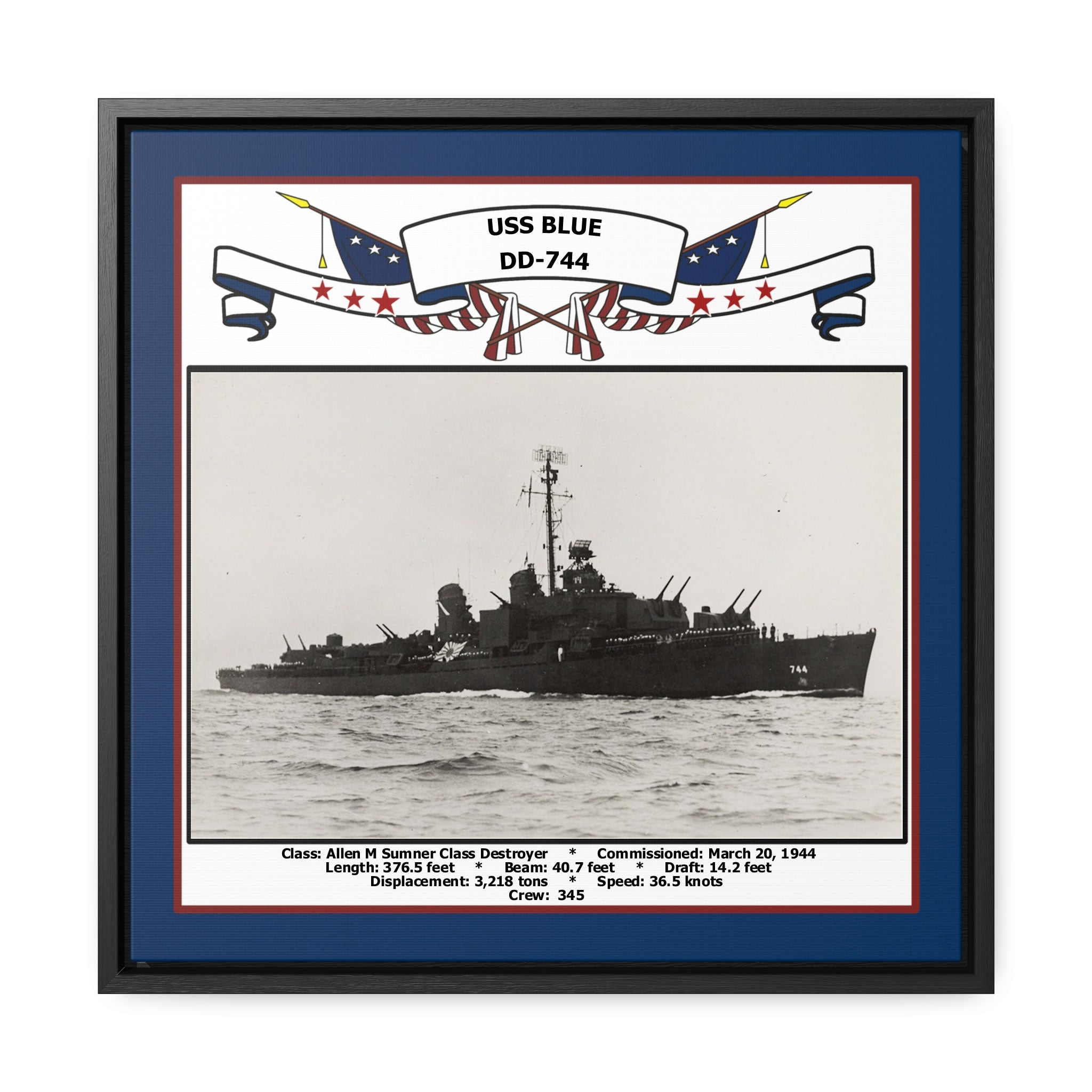 USS Blue DD-744 Navy Floating Frame Photo – Navy Emporium