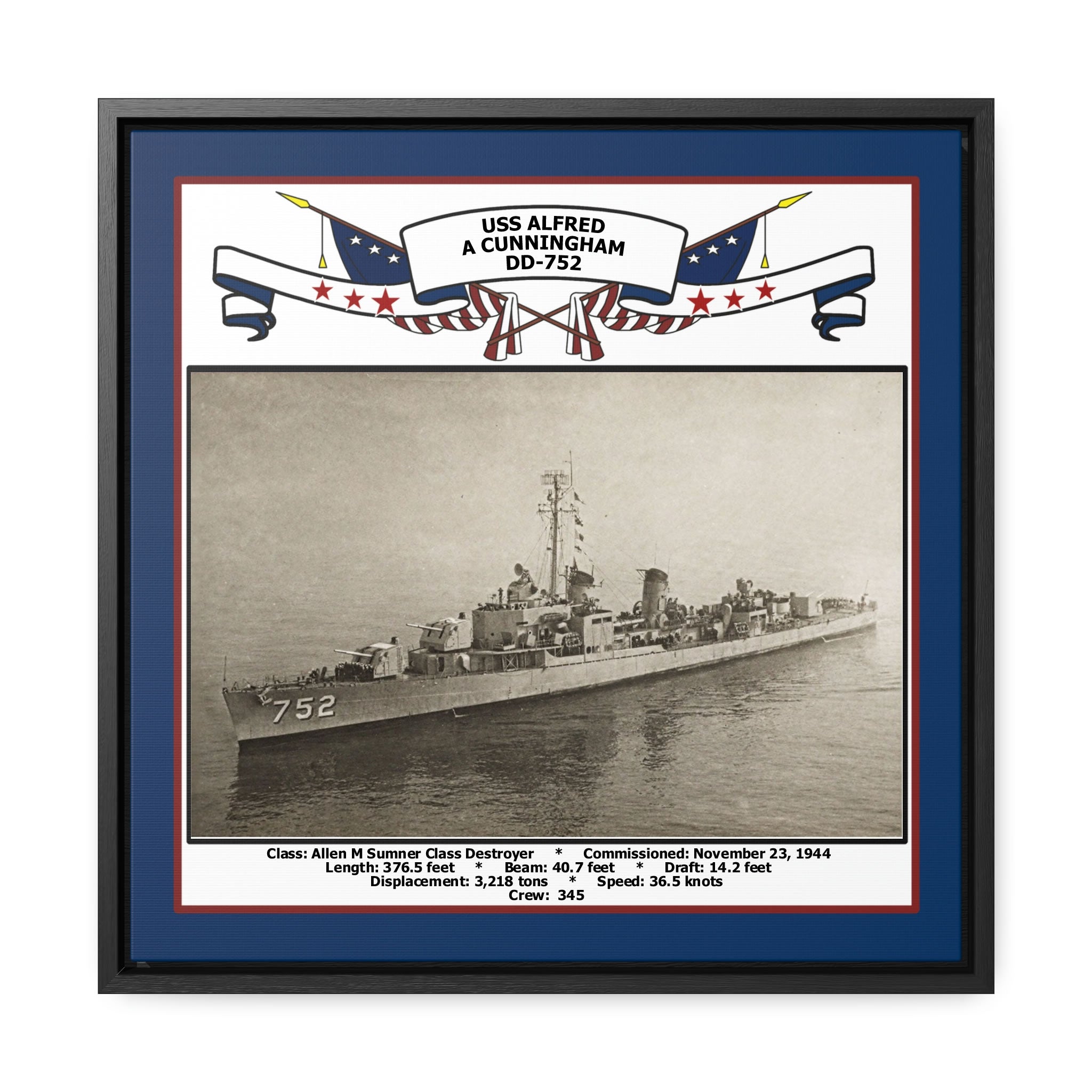 USS Alfred A Cunningham DD-752 Navy Floating Frame Photo – Navy Emporium