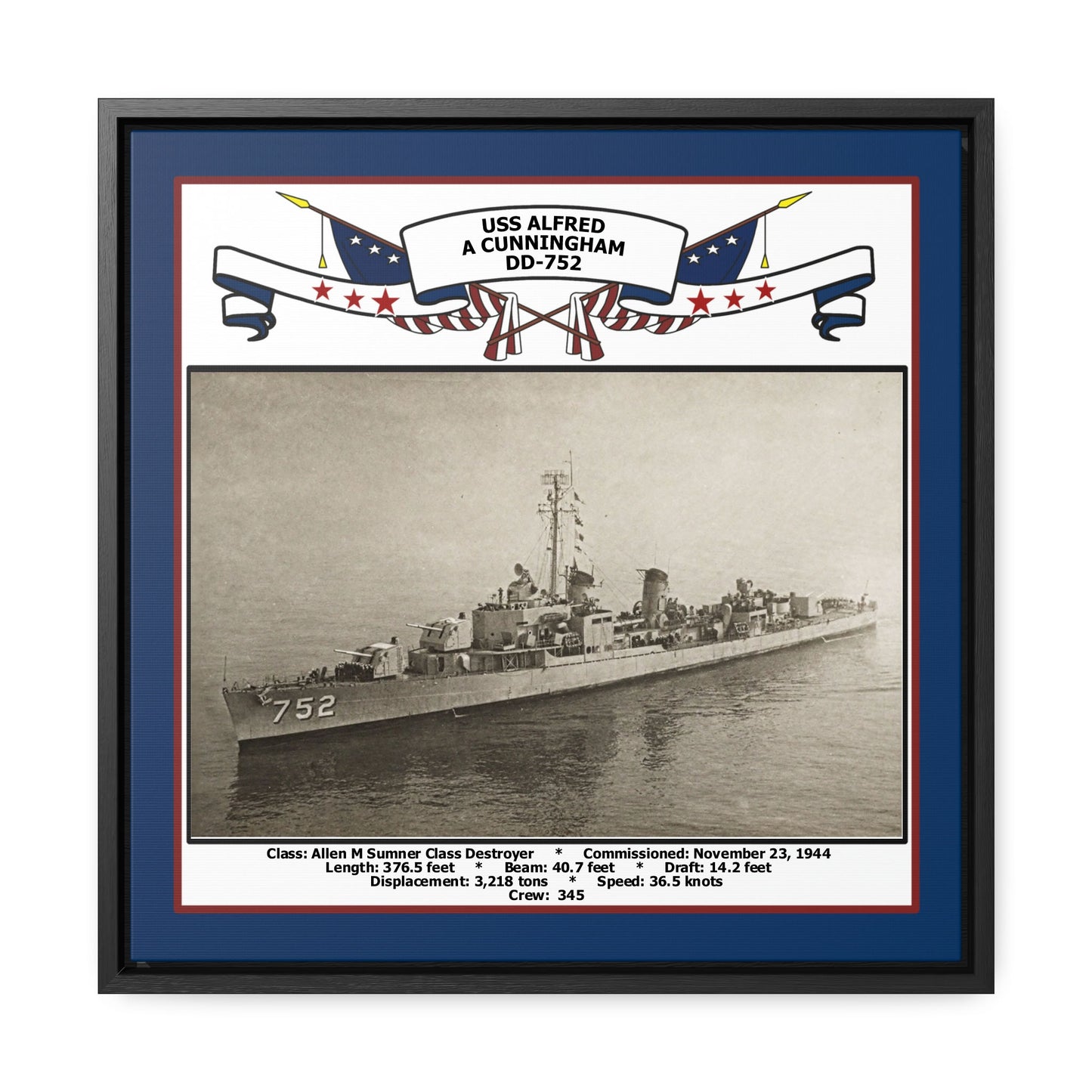 USS Alfred A Cunningham DD-752 Navy Floating Frame Photo – Navy Emporium