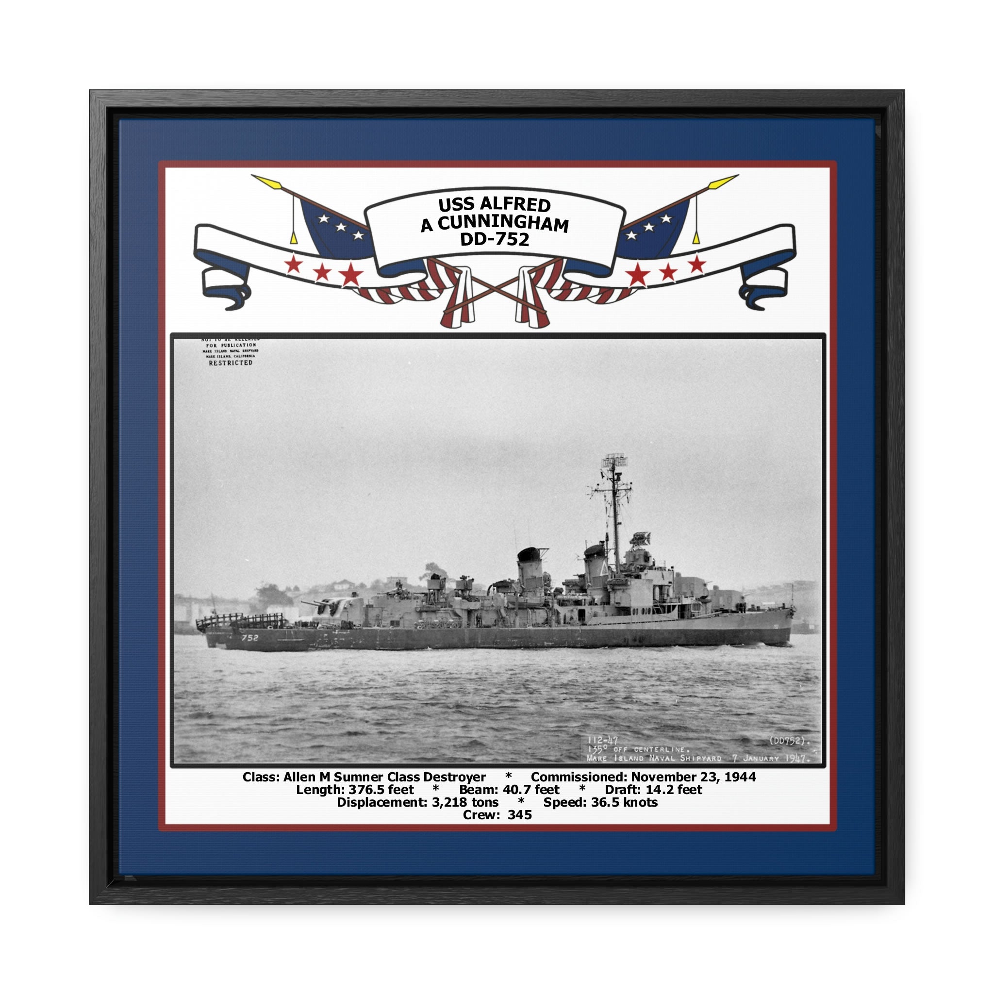 USS Alfred A Cunningham DD-752 Navy Floating Frame Photo – Navy Emporium