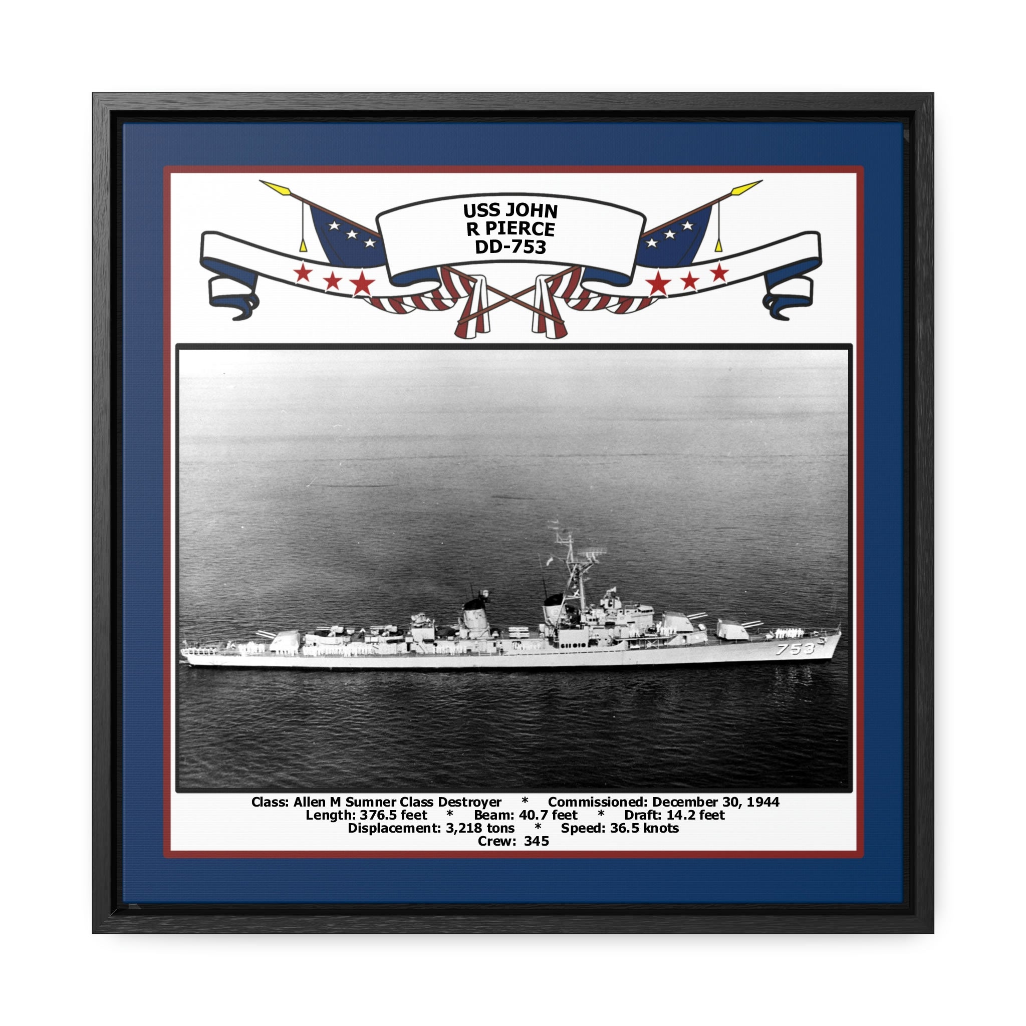 USS John R Pierce DD-753 Navy Floating Frame Photo – Navy Emporium