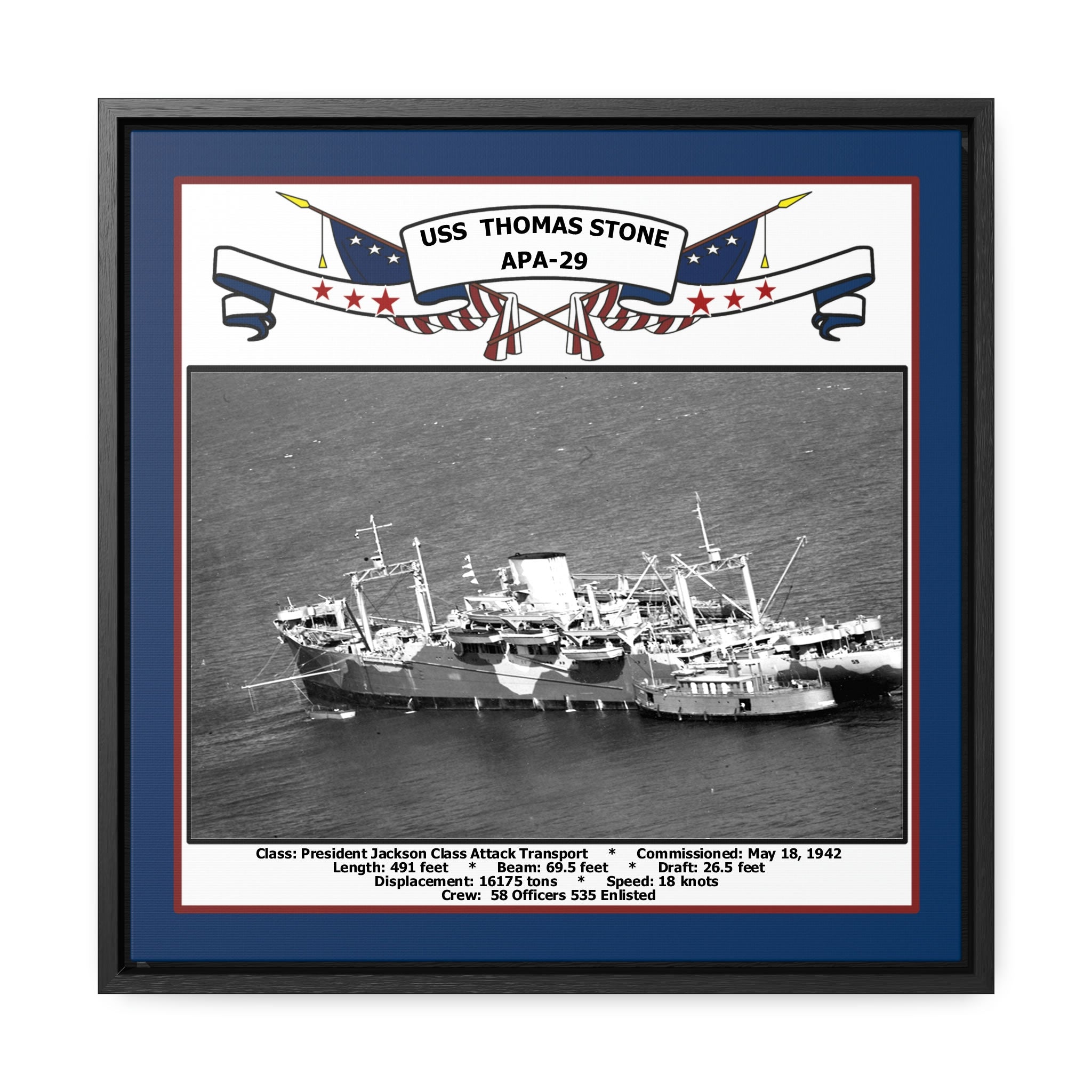 USS Thomas Stone APA-29 Navy Floating Frame Photo – Navy Emporium
