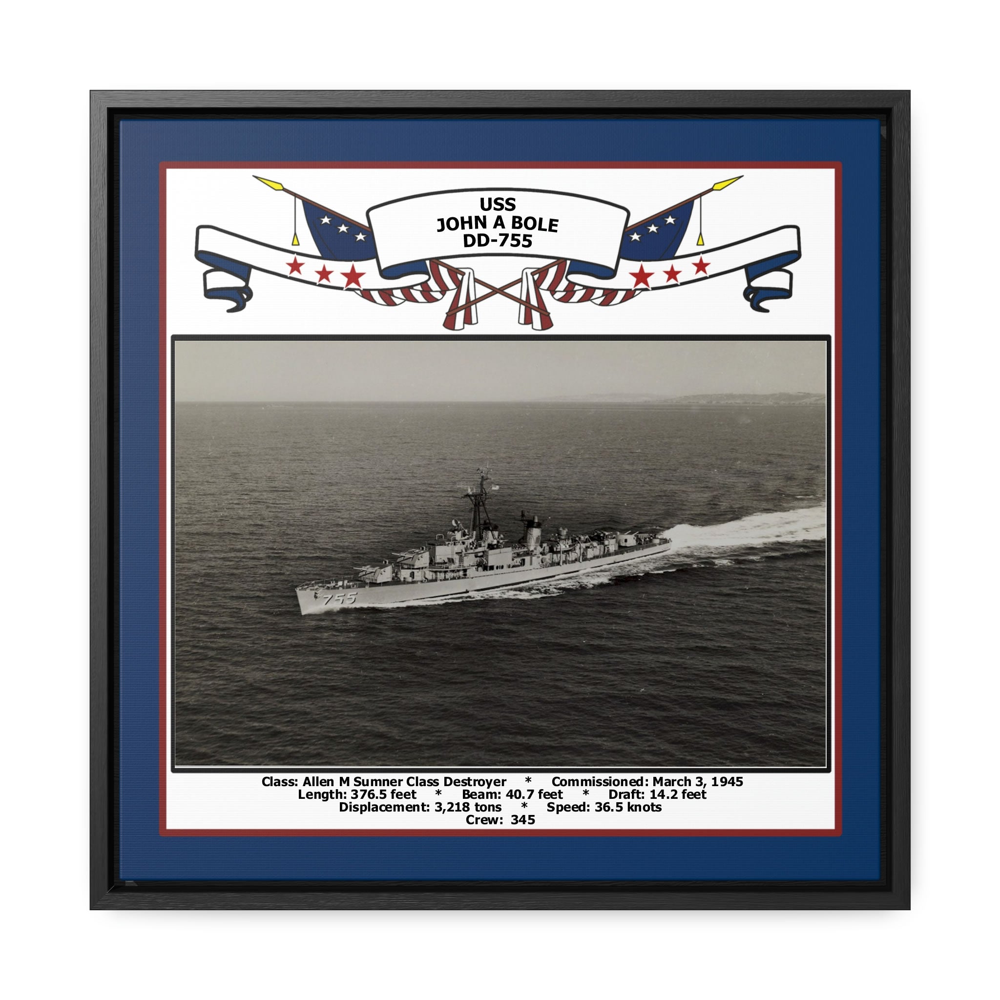 USS John A Bole DD-755 Navy Floating Frame Photo – Navy Emporium