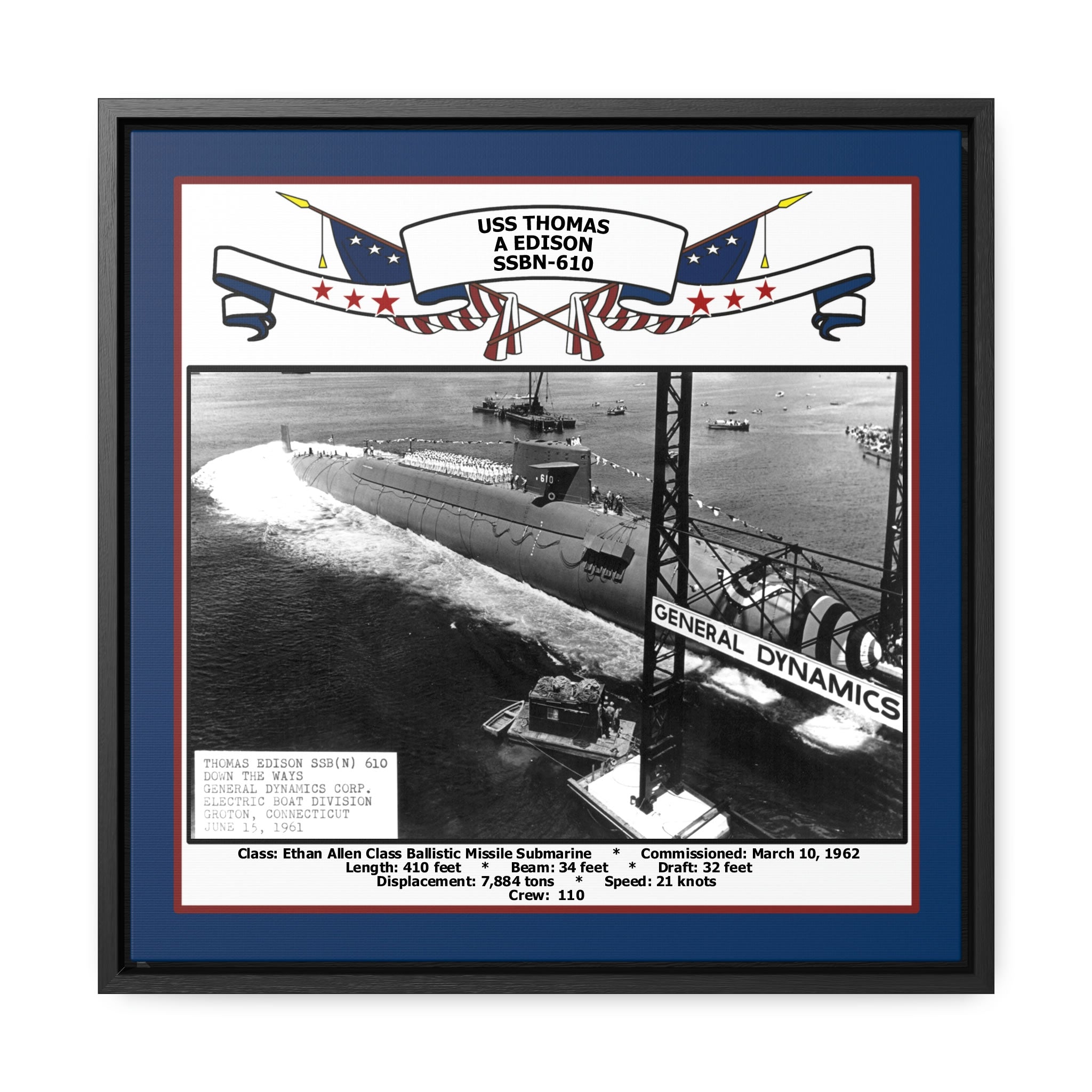USS Thomas A Edison SSBN-610 Navy Floating Frame Photo – Navy Emporium