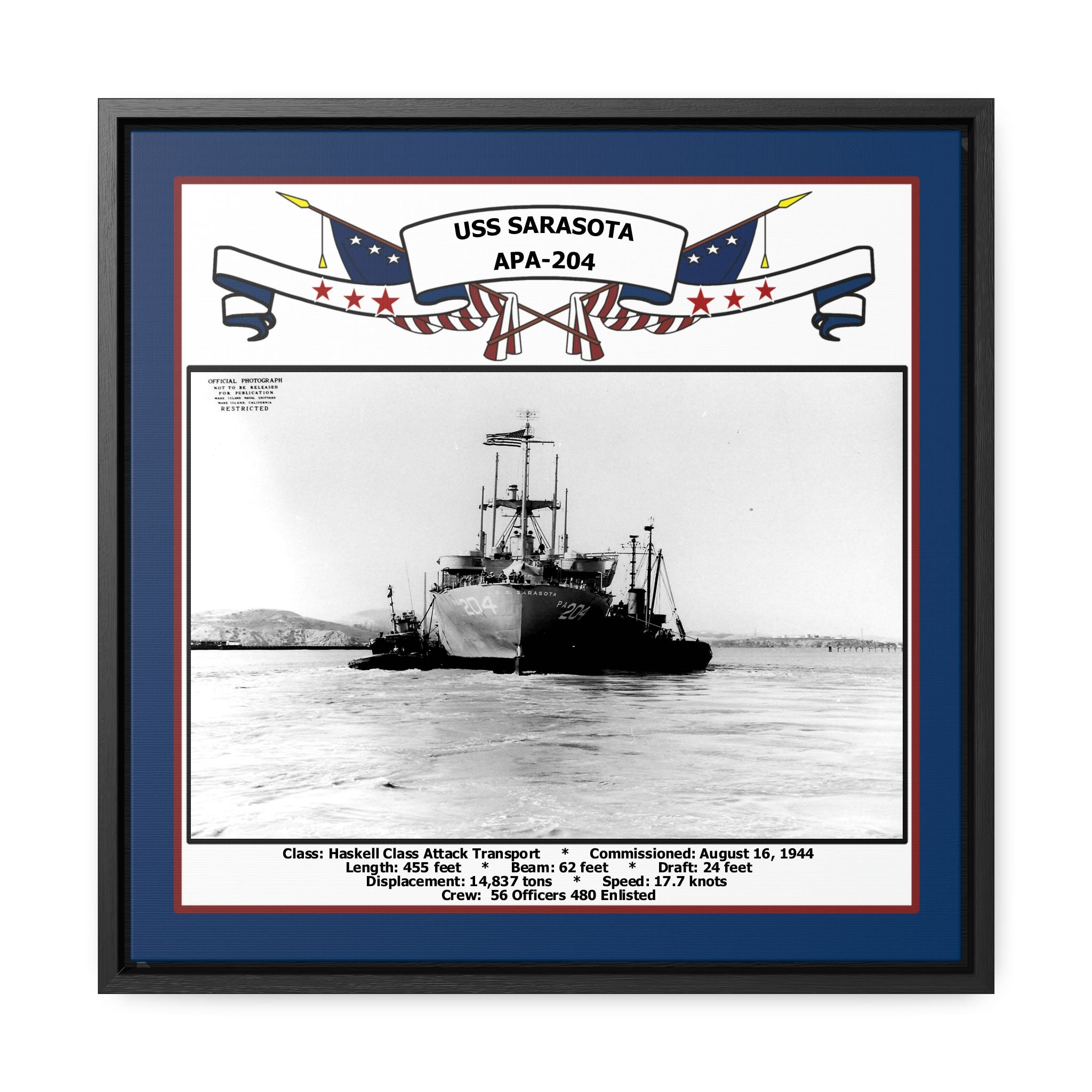 USS Sarasota APA-204 Navy Floating Frame Photo – Navy Emporium