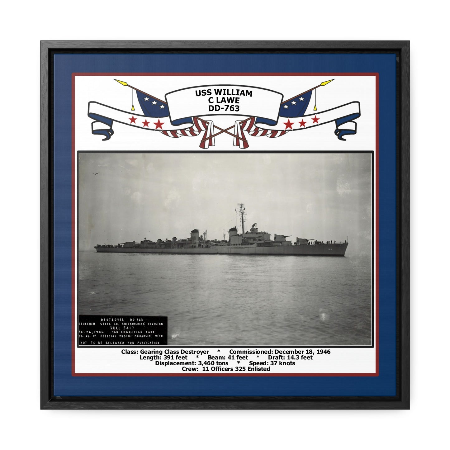 USS William C Lawe DD-763 Navy Floating Frame Photo – Navy Emporium