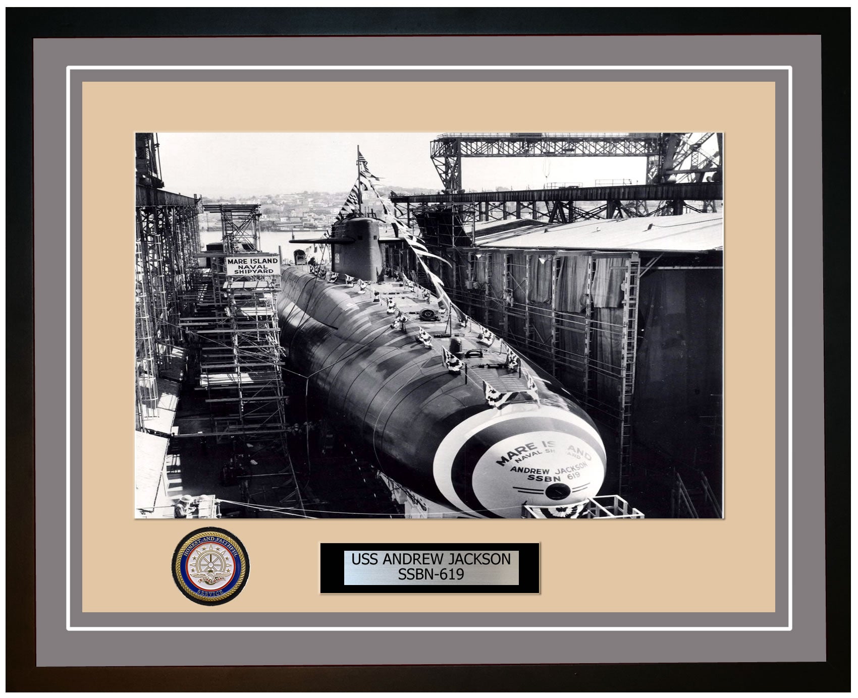 USS Andrew Jackson SSBN-619 Framed Navy Ship Photo Burgundy – Navy Emporium