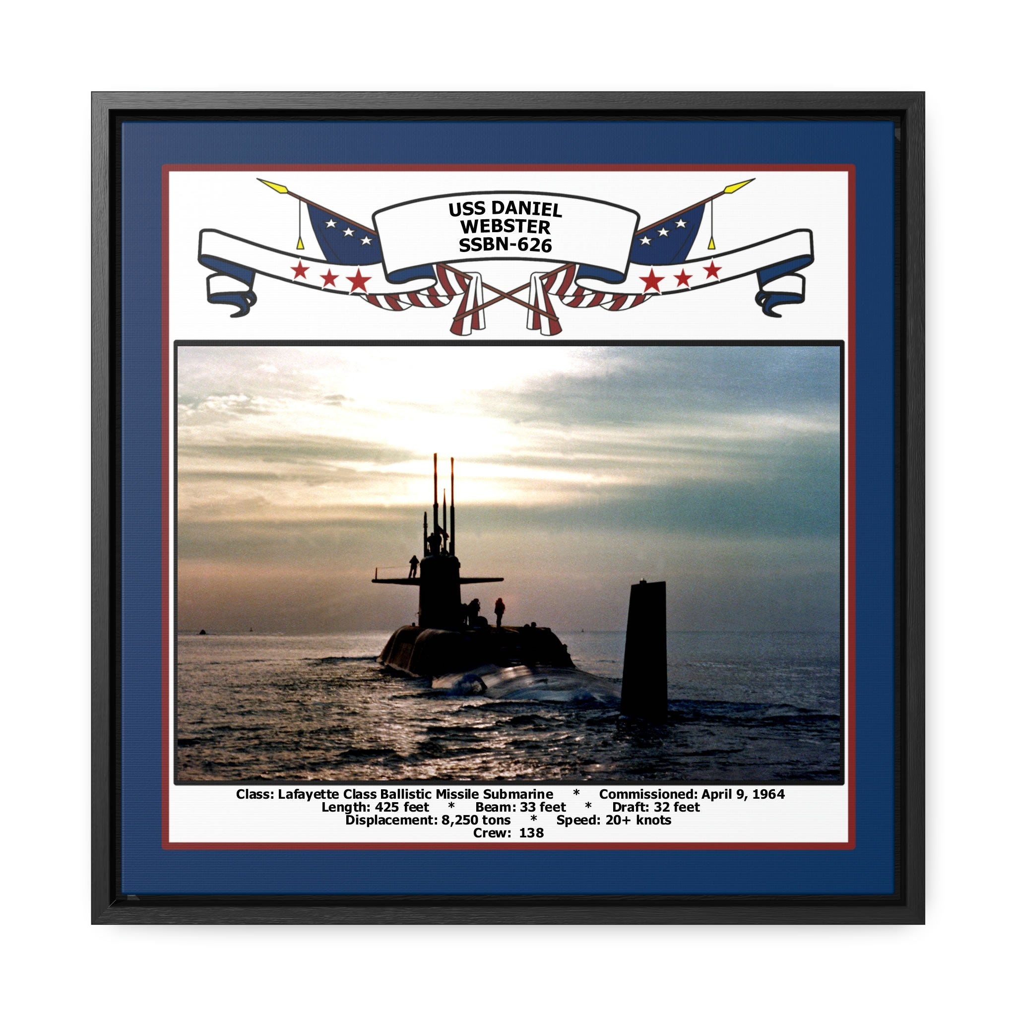 USS Daniel Webster SSBN-626 Navy Floating Frame Photo – Navy Emporium