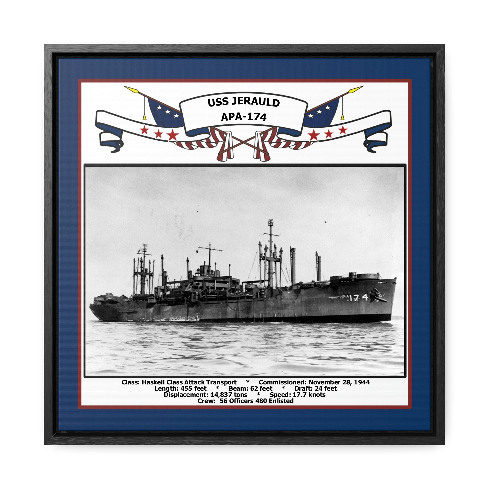 USS Jerauld APA-174 Navy Floating Frame Photo – Navy Emporium