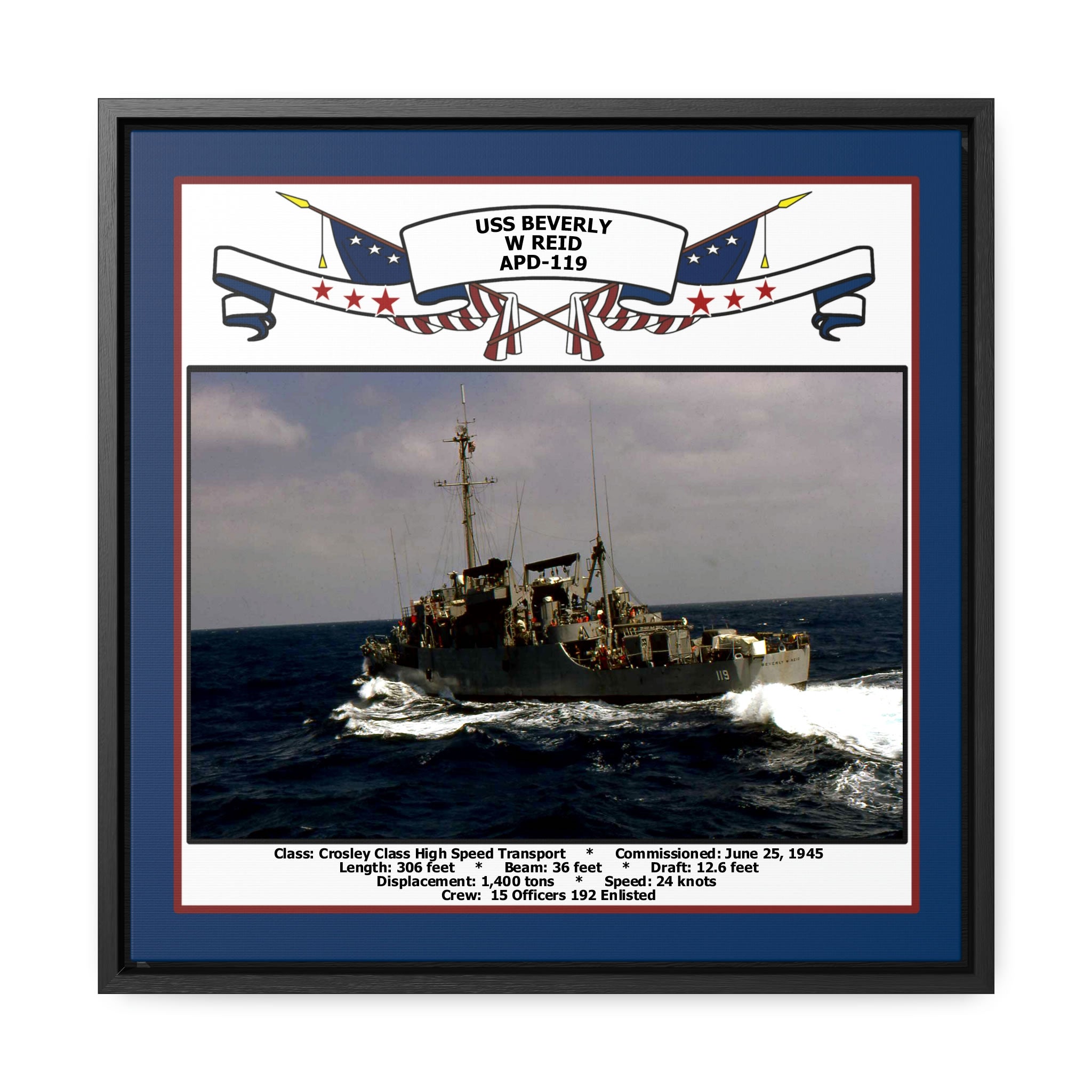 USS Beverly W Reid APD-119 Navy Floating Frame Photo – Navy Emporium