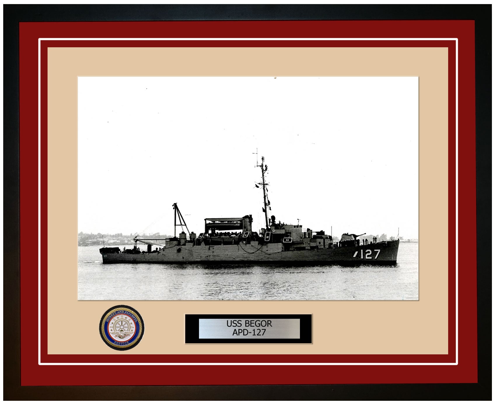 USS Begor APD-127 Framed Navy Ship Photo Burgundy – Navy Emporium