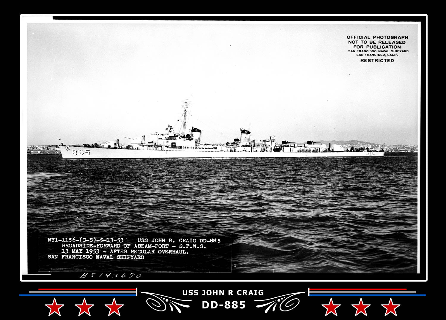 USS John R Craig DD-885 Canvas Photo Print – Navy Emporium