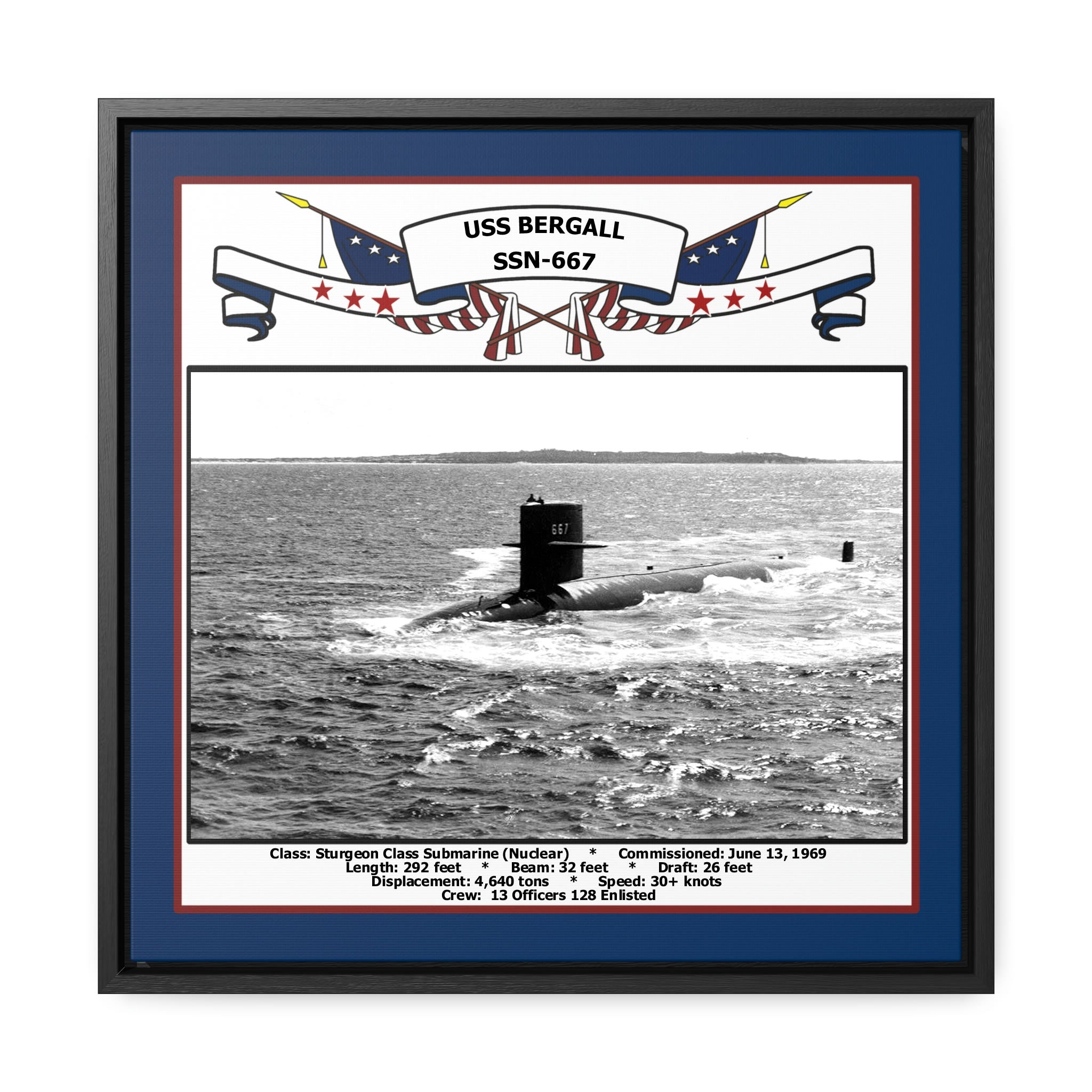 USS Bergall SSN-667 Navy Floating Frame Photo – Navy Emporium
