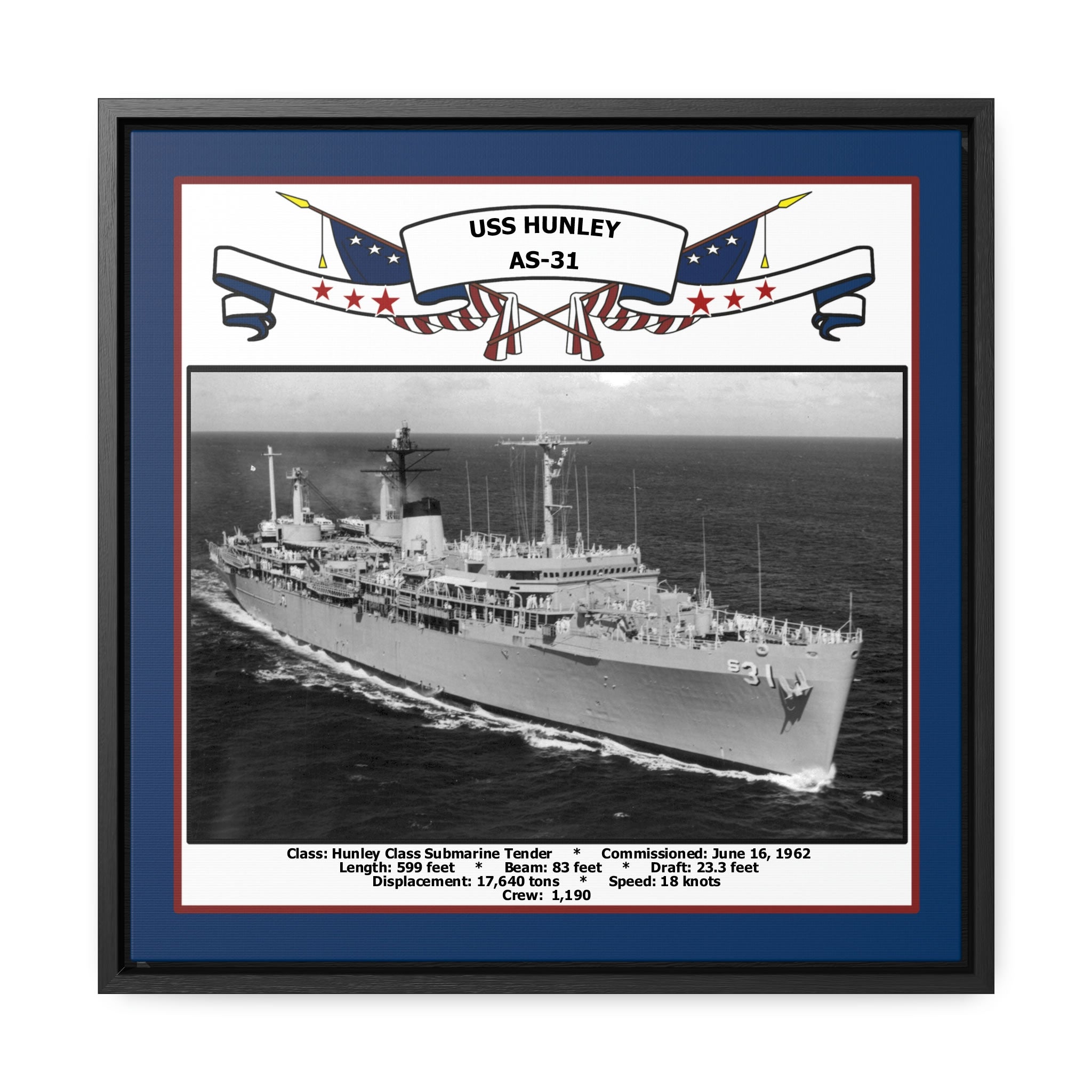 USS Hunley AS-31 Navy Floating Frame Photo – Navy Emporium