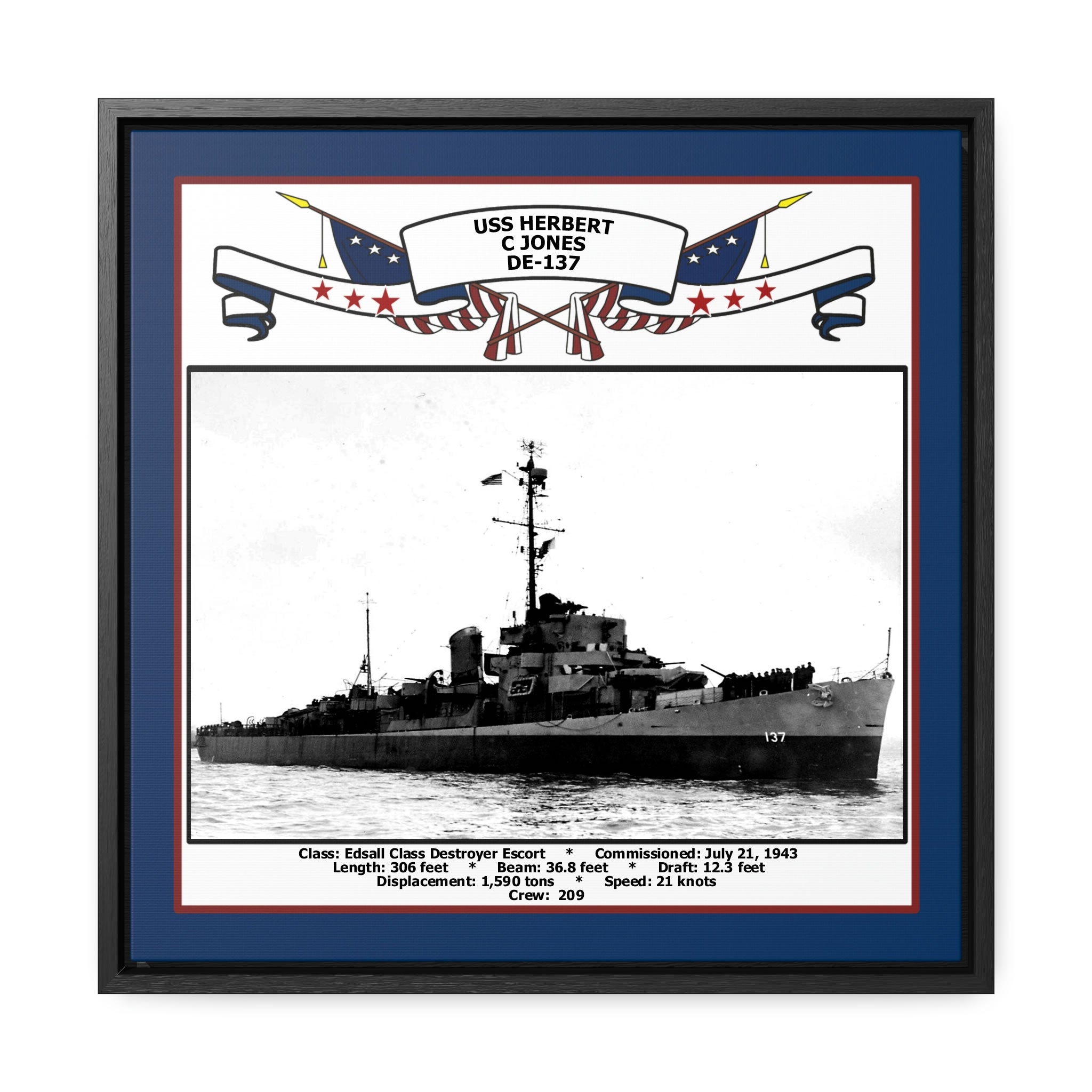 USS Herbert C Jones DE-137 Navy Floating Frame Photo – Navy Emporium