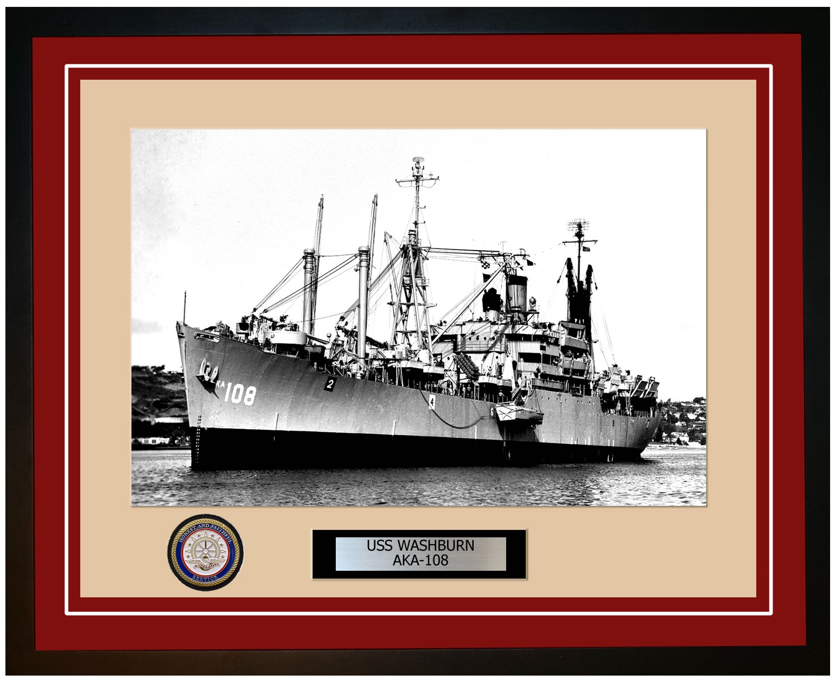 USS Washburn AKA-108 Framed Navy Ship Photo Burgundy – Navy Emporium