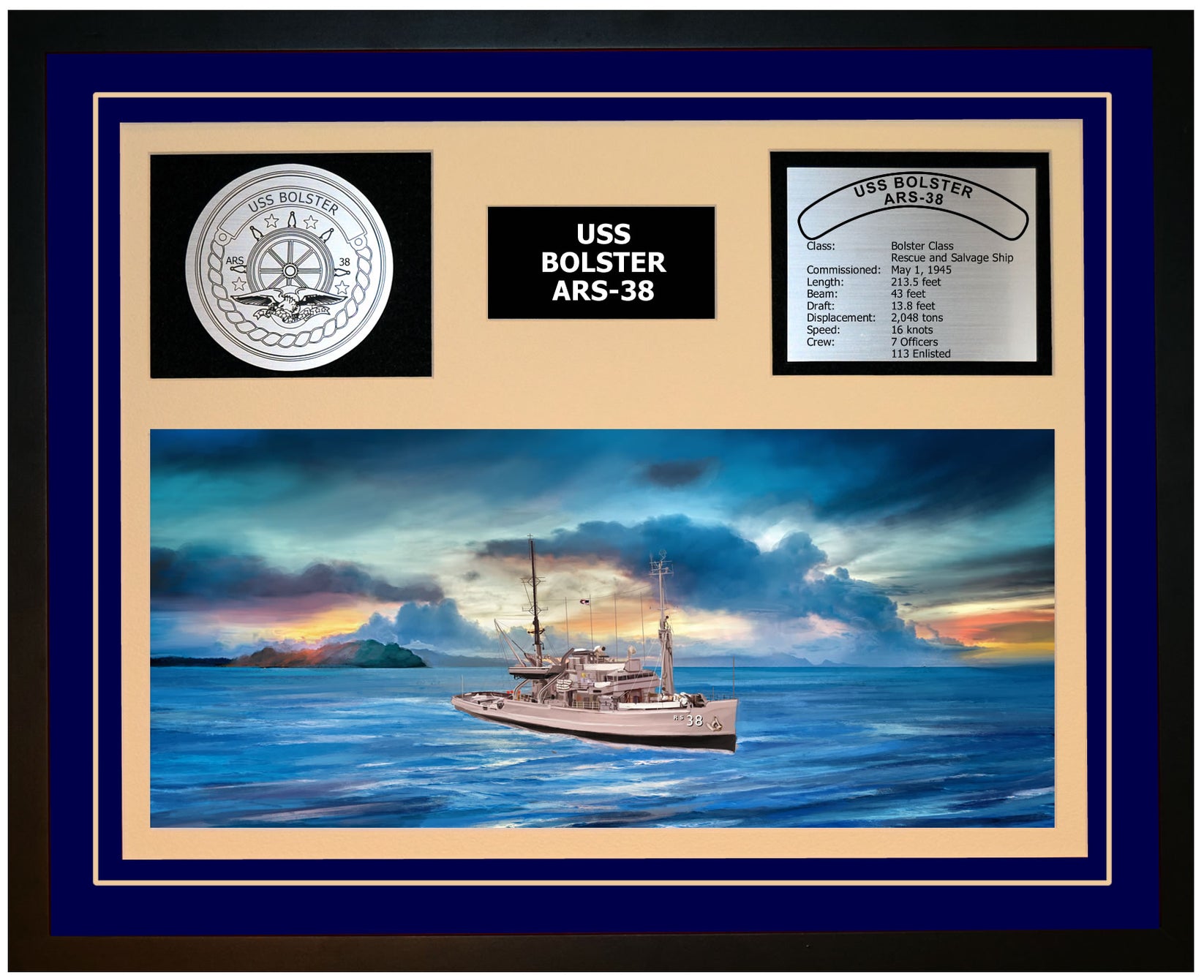 USS BOLSTER ARS-38 Framed Navy Ship Display Burgundy – Navy Emporium