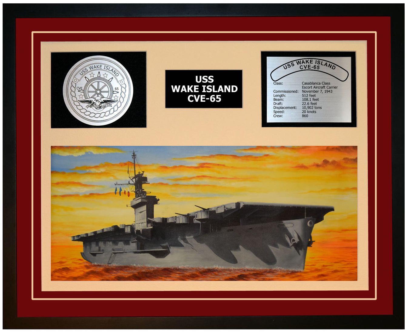 USS WAKE ISLAND CVE-65 Framed Navy Ship Display Burgundy – Navy Emporium