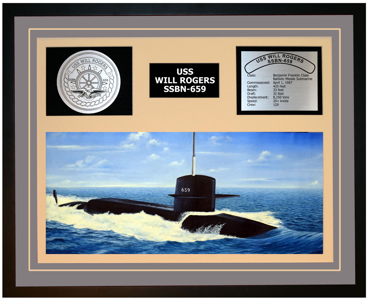 USS WILL ROGERS SSBN-659 Framed Navy Ship Display Burgundy – Navy Emporium
